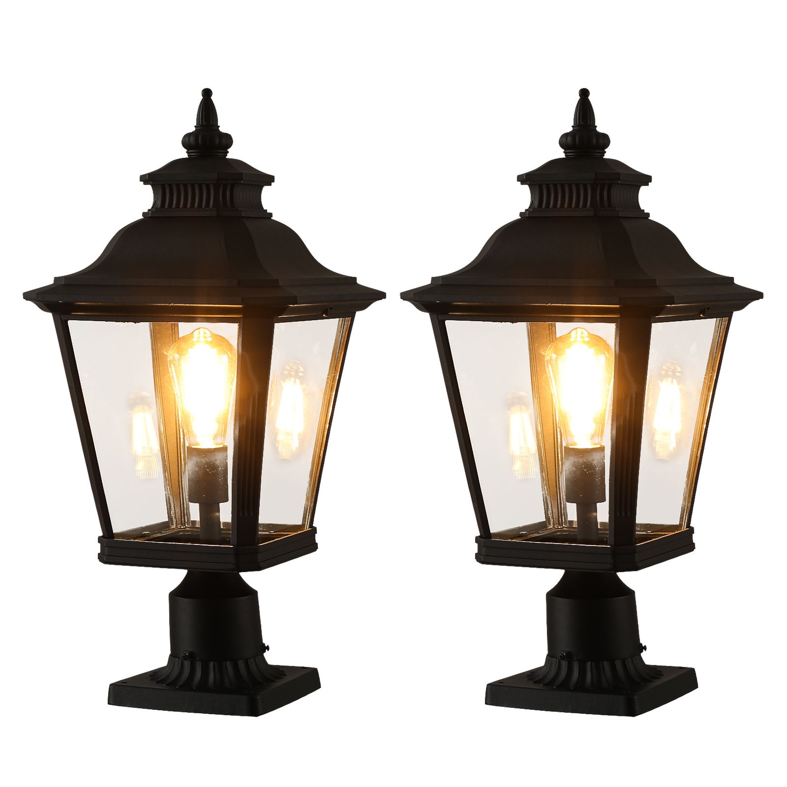 HomLux 21 Inch 2-pack Outdoor Post Lantern Light Vintage Black Metal ...