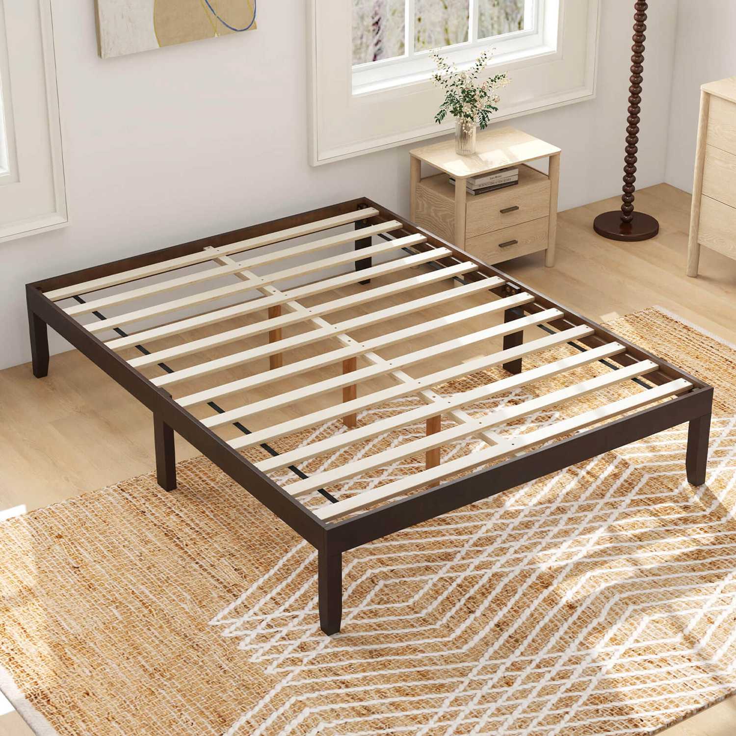 Costway Full Size Wooden Platform Bed Frame 14 inches with Rubber Wood ...