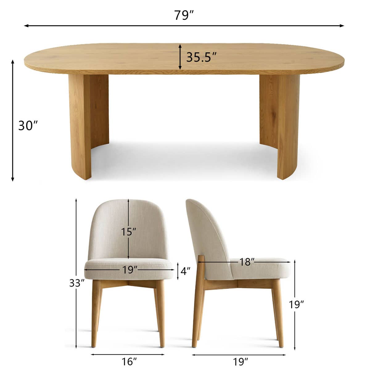 Maison Boucle 7-Piece Modern Dining Table Set with Natural Oval Table ...