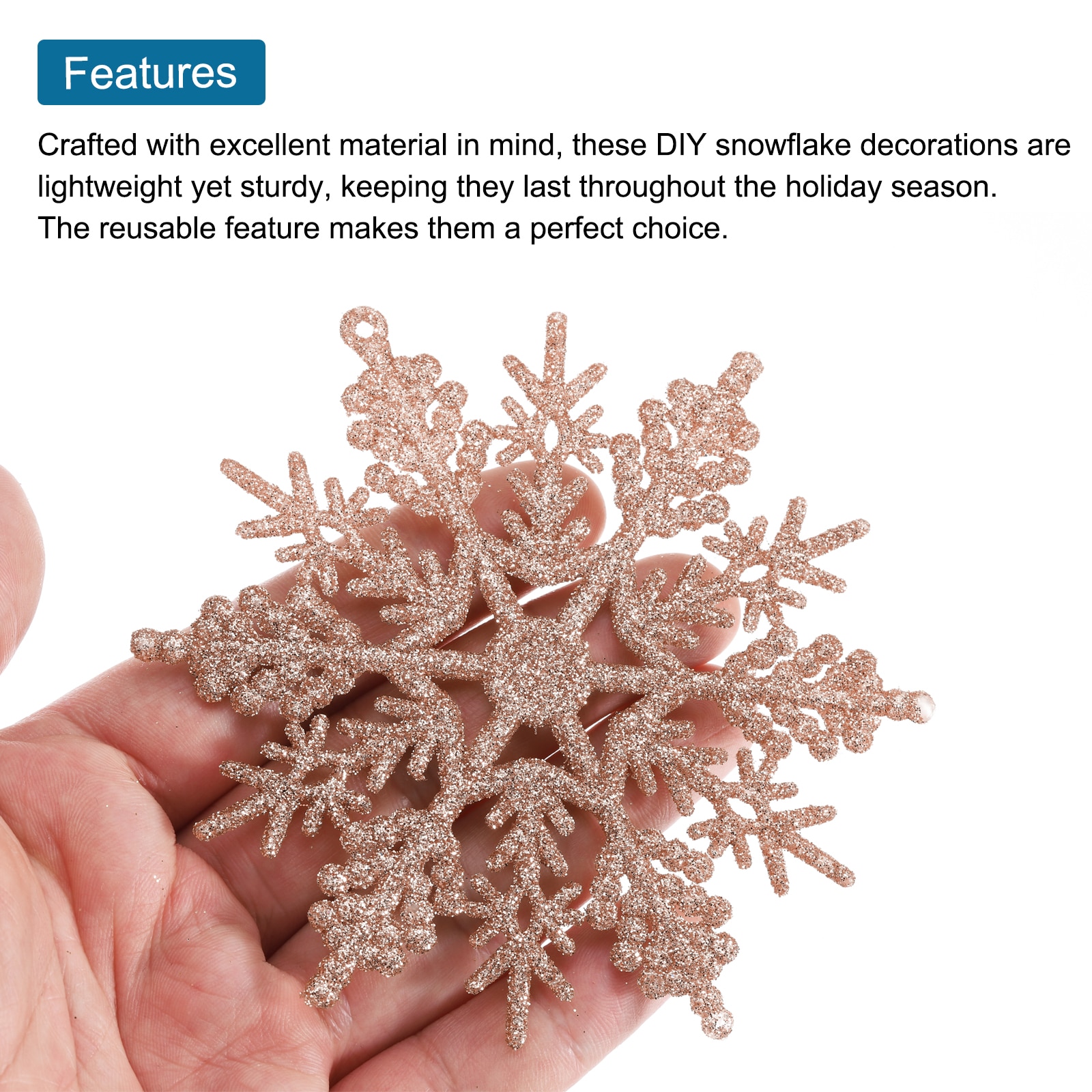 Unique Bargains Christmas Snowflake Ornaments Rose Gold Latex Glitter ...