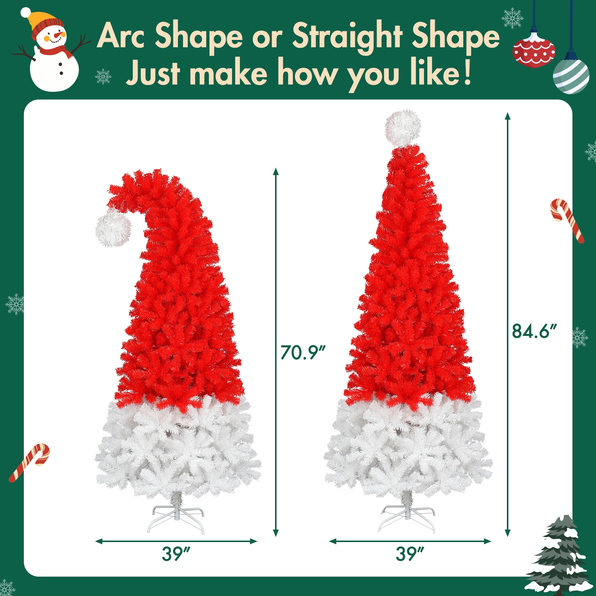LOVMOR 6FT Artificial Christmas Tree with LED Light Hat Shape ...