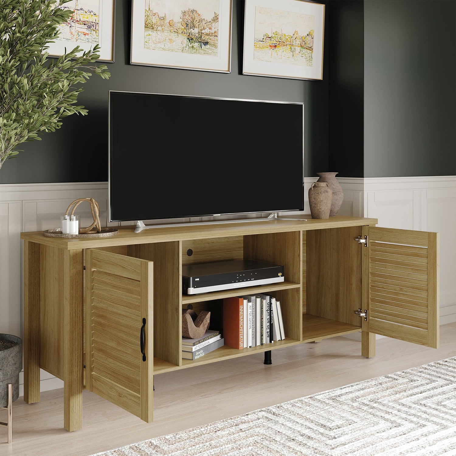 ChaletPosh Modern/Contemporary Light Oak 60.09-in W TV stand ...