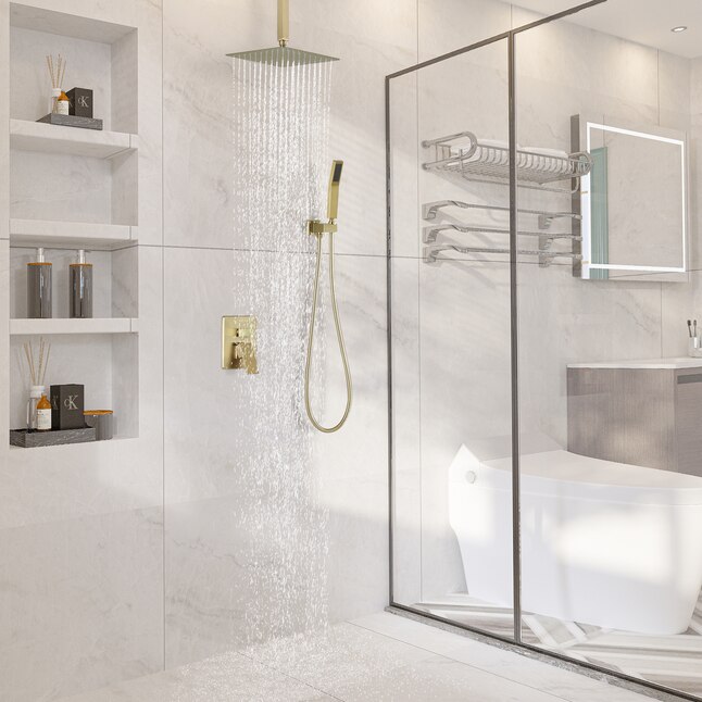 Casainc Shower System Brushed Gold Dual Head Built In Shower Faucet