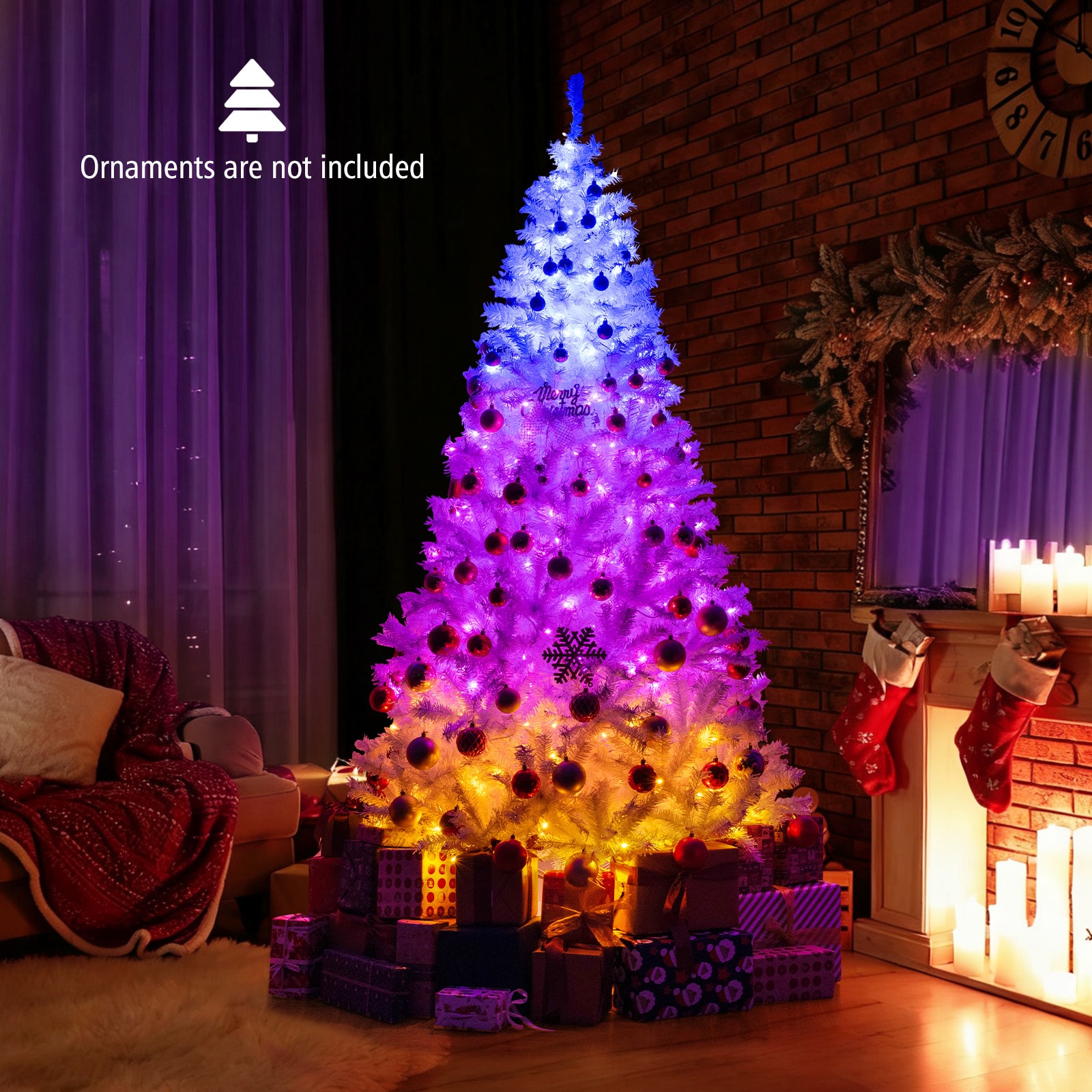 Slickblue White 6/7.5 ft Christmas Tree with Dual Color LED Lights and ...