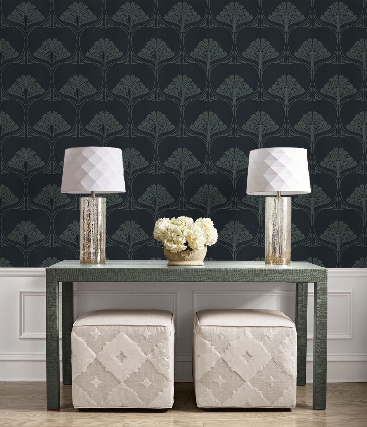 NextWall 40.5-sq ft Midnight Blue and Juniper Vinyl Floral Self ...
