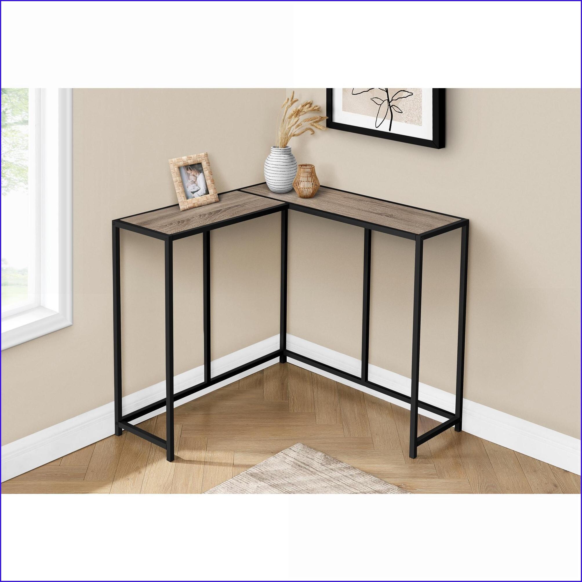 Watnature Space Saving Brown Laminate Corner Coffee Table Black Metal ...
