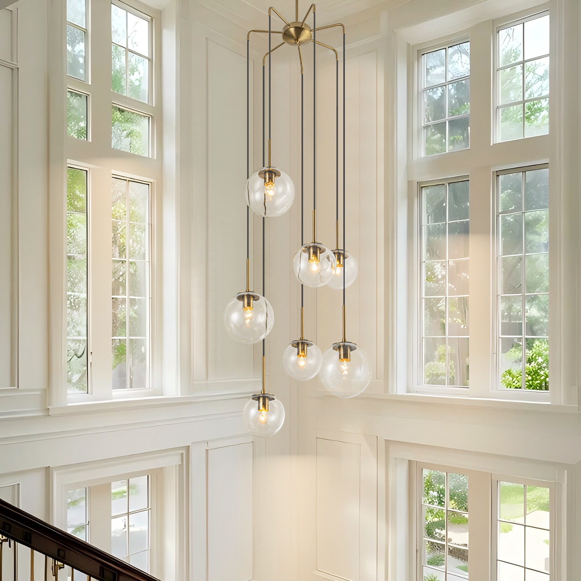 Rennnsan Cailum 7 -Light Brushed Gold Clear glass Metal Chandelier in ...