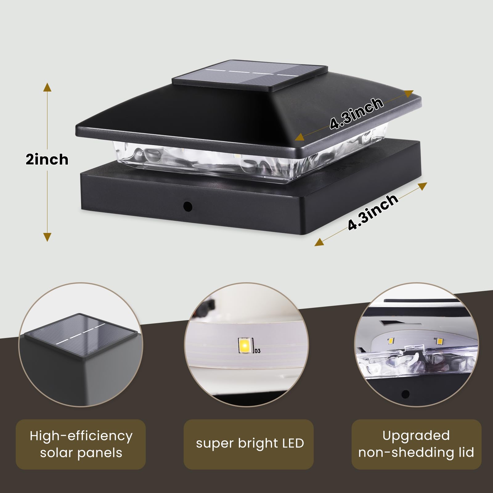 Angel Sar 8 Pack Black Solar Post Cap Lights Waterproof Warm White for ...