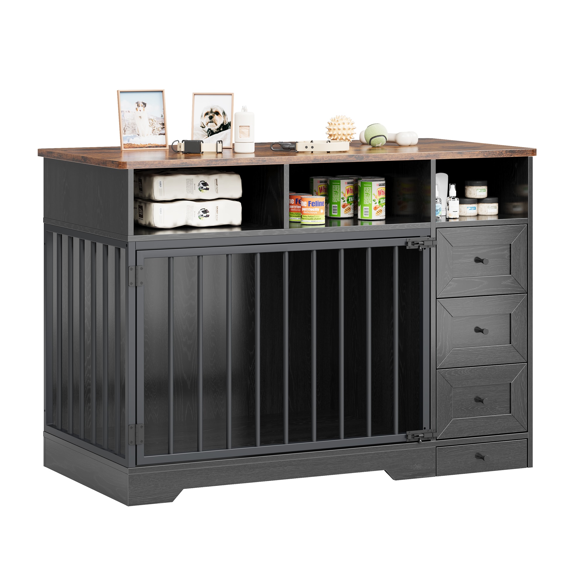 Garvee 48 Inch Farmhouse Dog Crate Furniture End Table with Pull Out ...