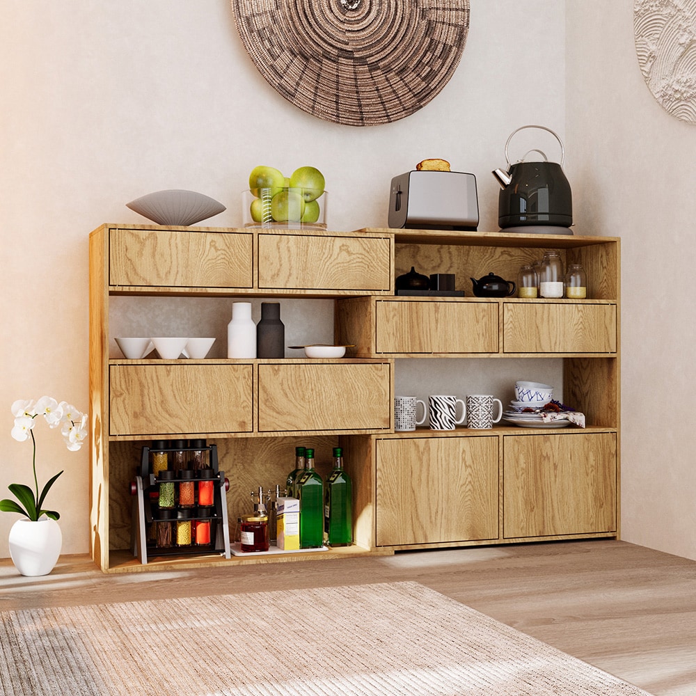 Homsee Modern Yellow Pantry Cabinet with Multiple Doors Open Shelves ...