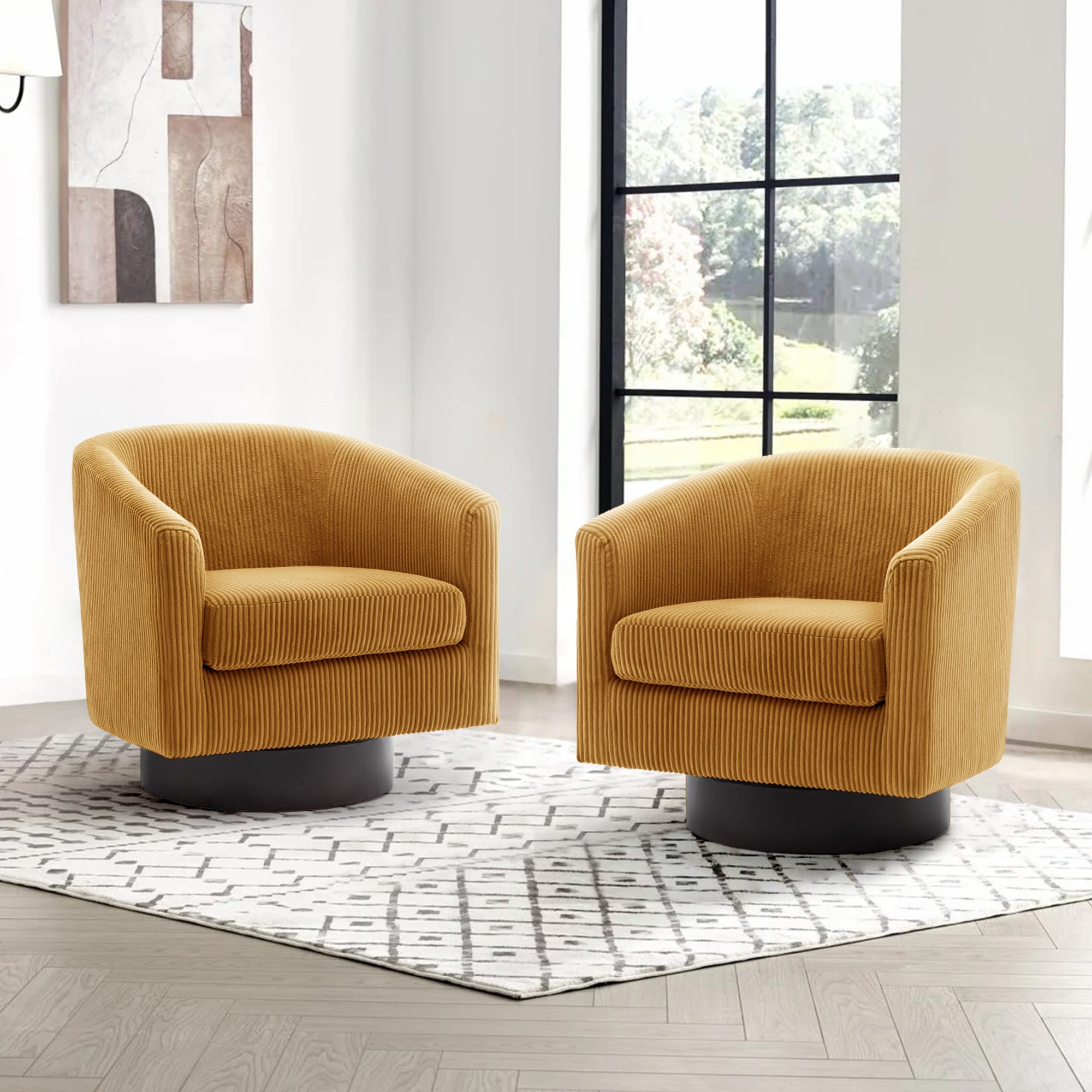 Dreamsidea Corduroy Upholstered Chair with Swivel Barrel Design for ...