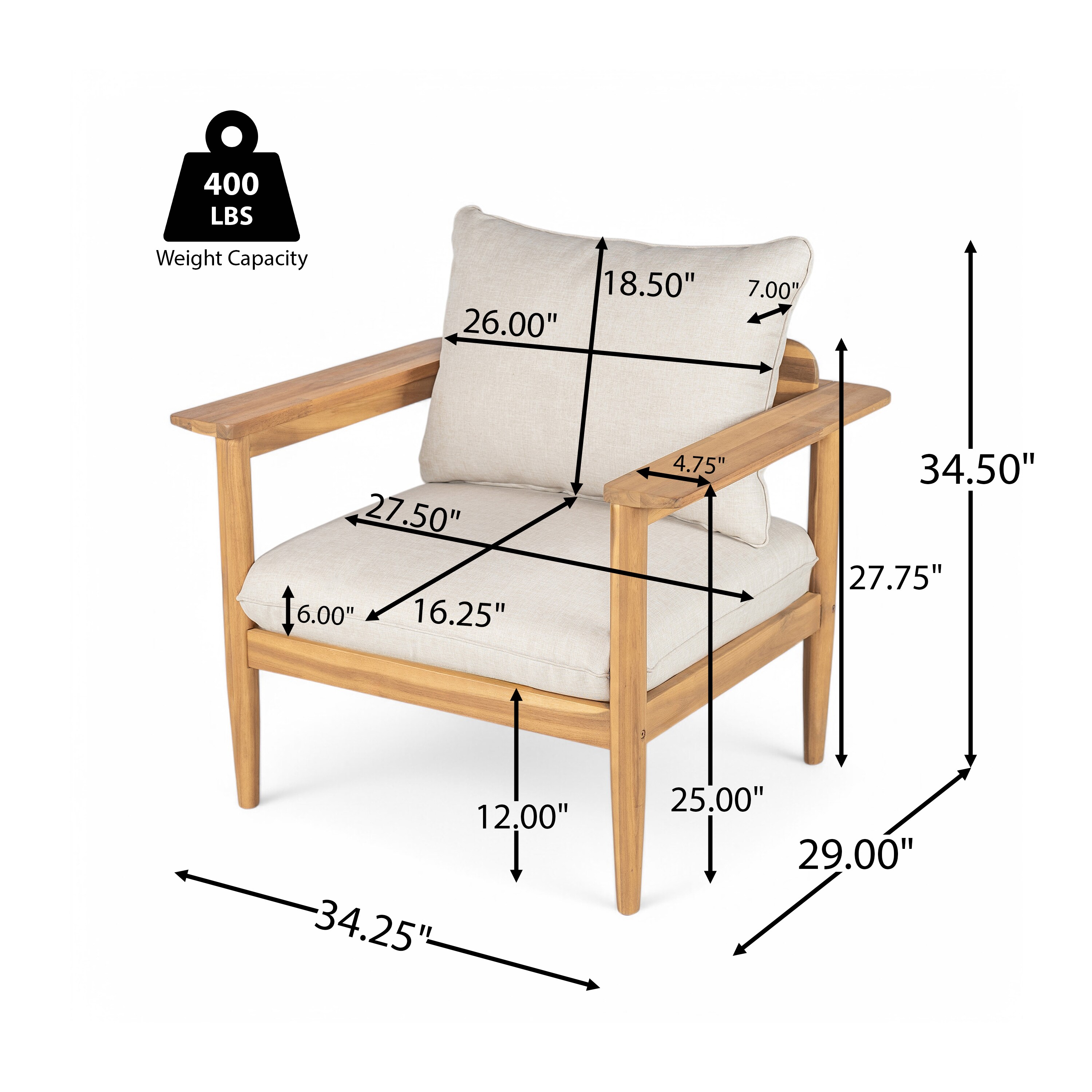 Christopher Knight Home Acacia Wood Lounge Chair-Light Teak + Beige ...