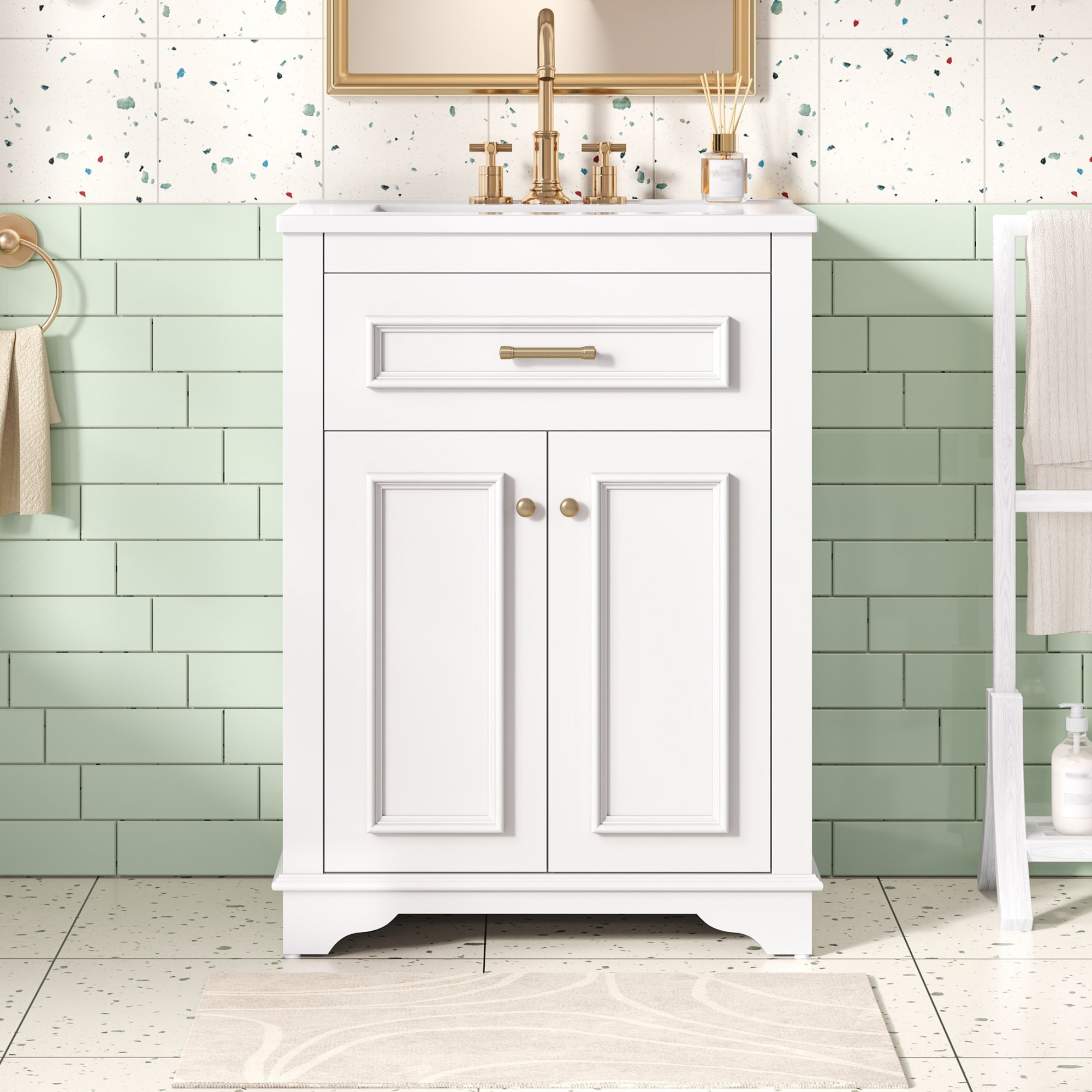 Wooakway 24in Bathroom Vanity with Integrated Ceramic Sink Bathroom ...