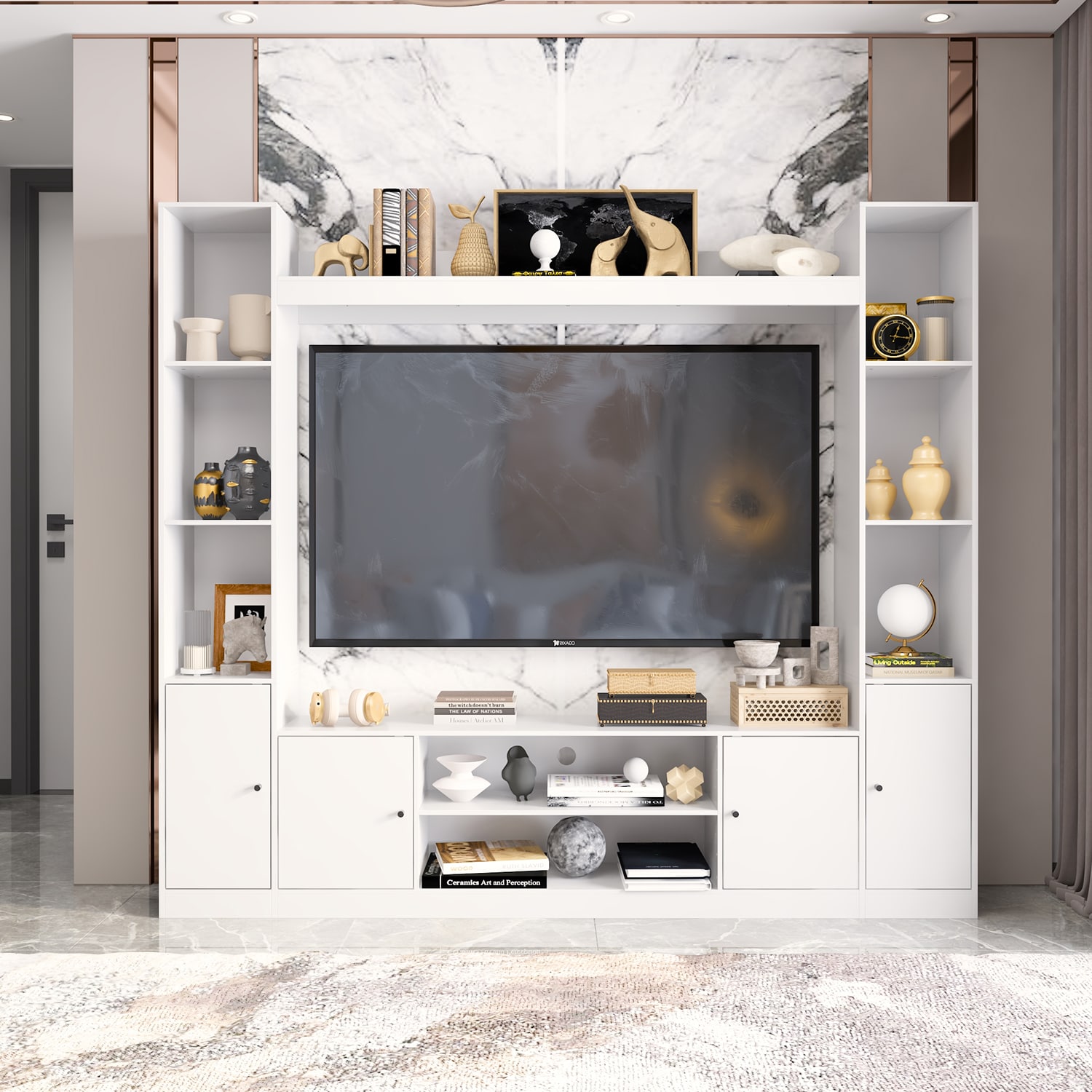 FUFU GAGA Modern Contemporary White Tv Cabinet Integrated Tv Mount Accommodates TVs up to 60 in KF020468 01 at Lowes