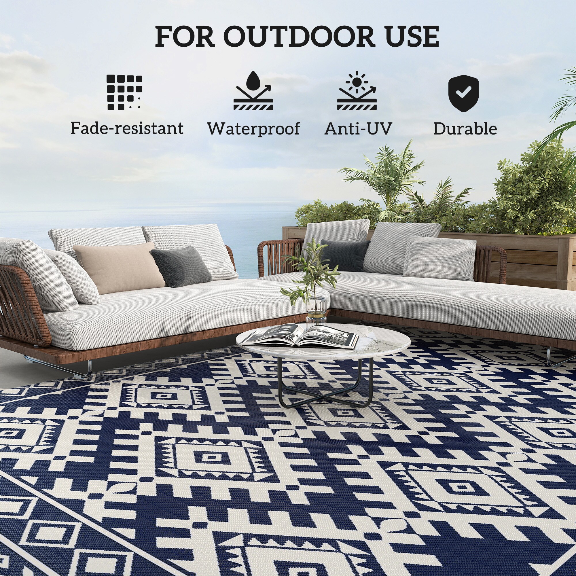 Outsunny Outdoor Patio Rug Large Camping Carpet with Carrying Bag 9' x ...