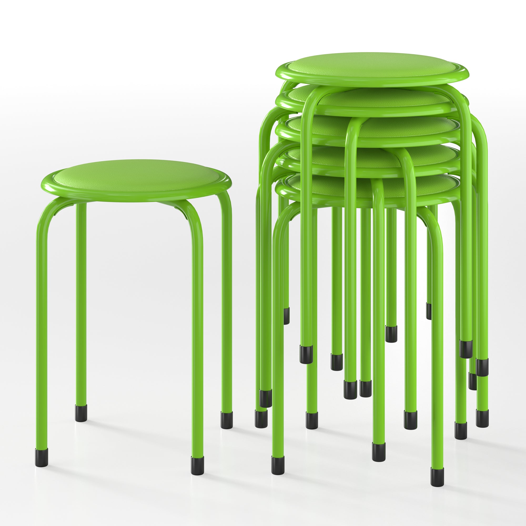 Vecelo Green Stackable Stools Set of 6 Padded Metal Stools Lightweight ...