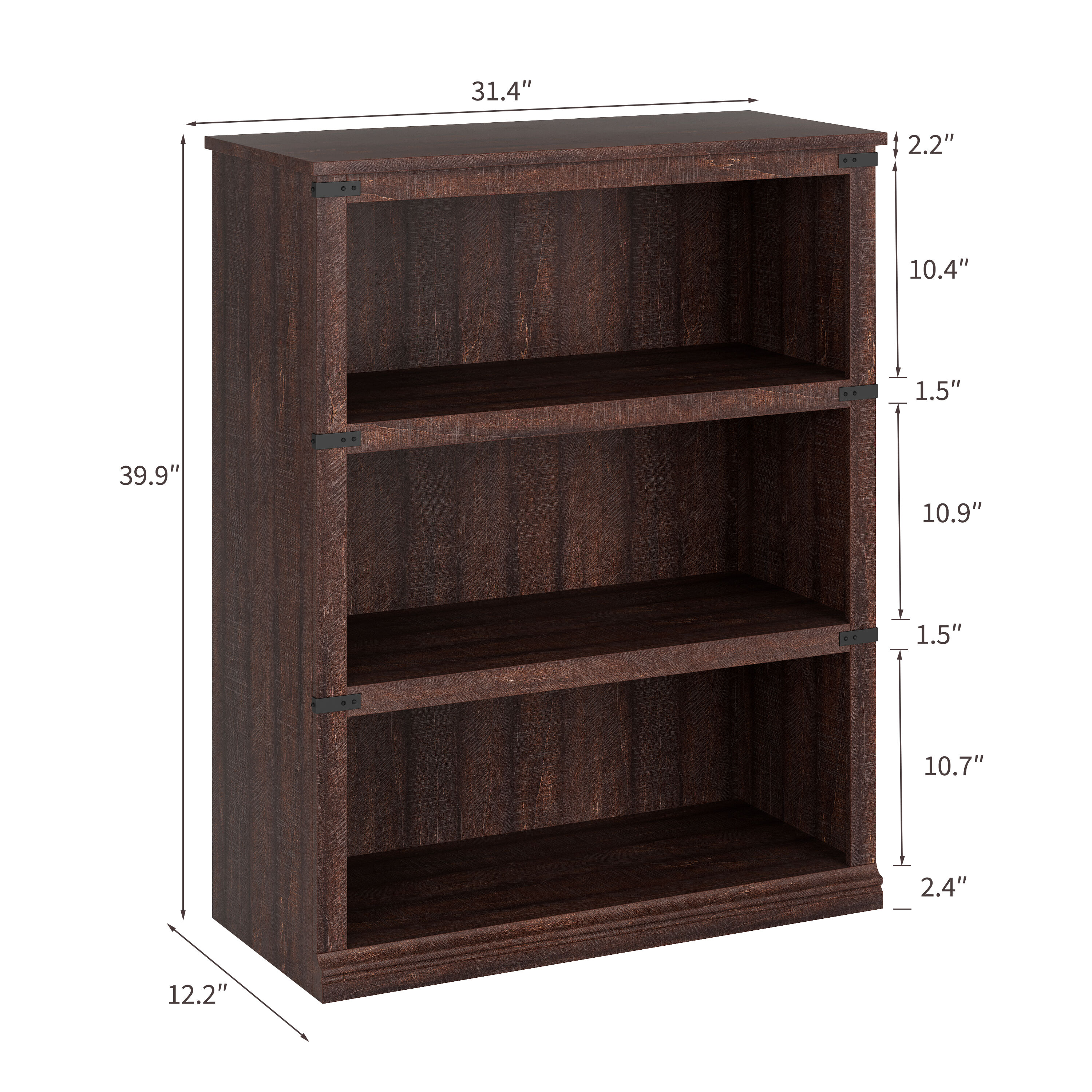 Garvee Brownish Red 40 Inch Tall Modern 3 Shelf Freestanding Wooden ...