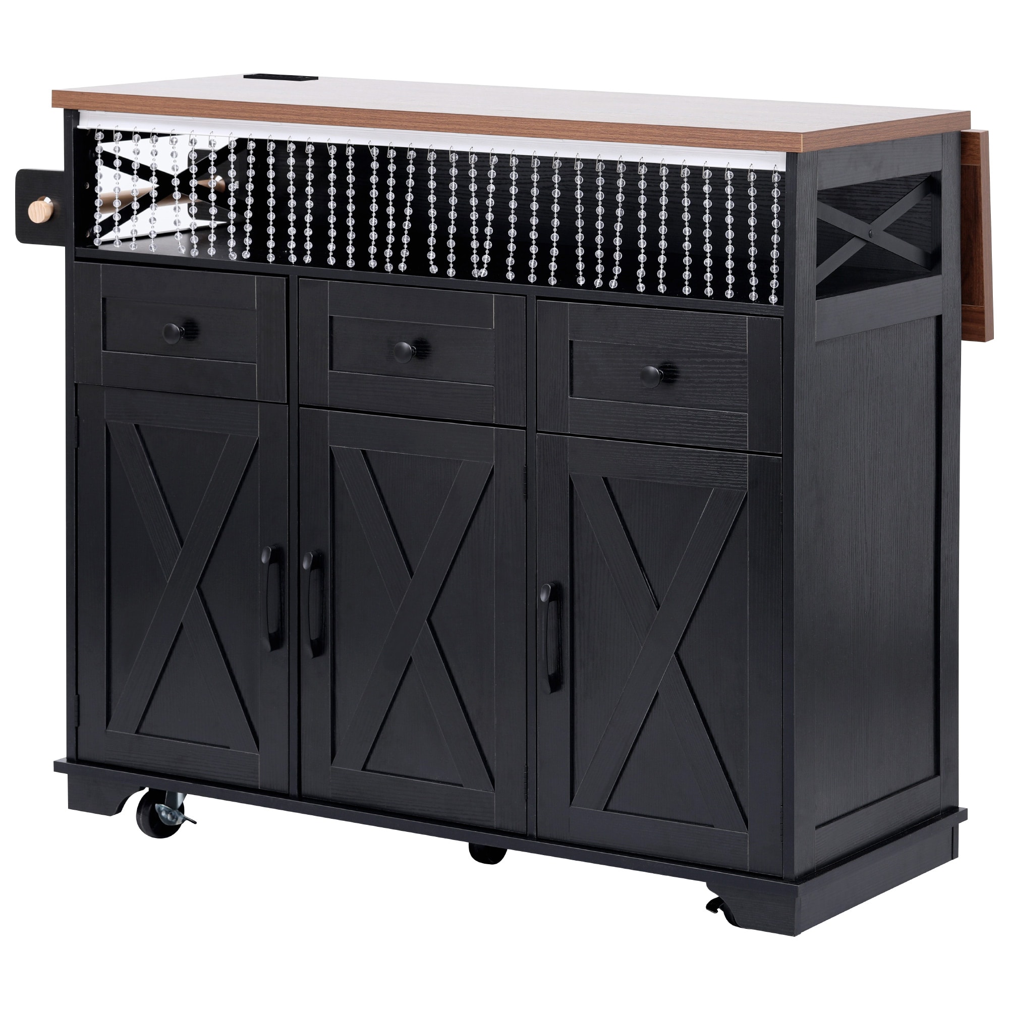 Runesay Black Wood Base with MDF Wood Top Rolling Kitchen Island ( 27.5 ...