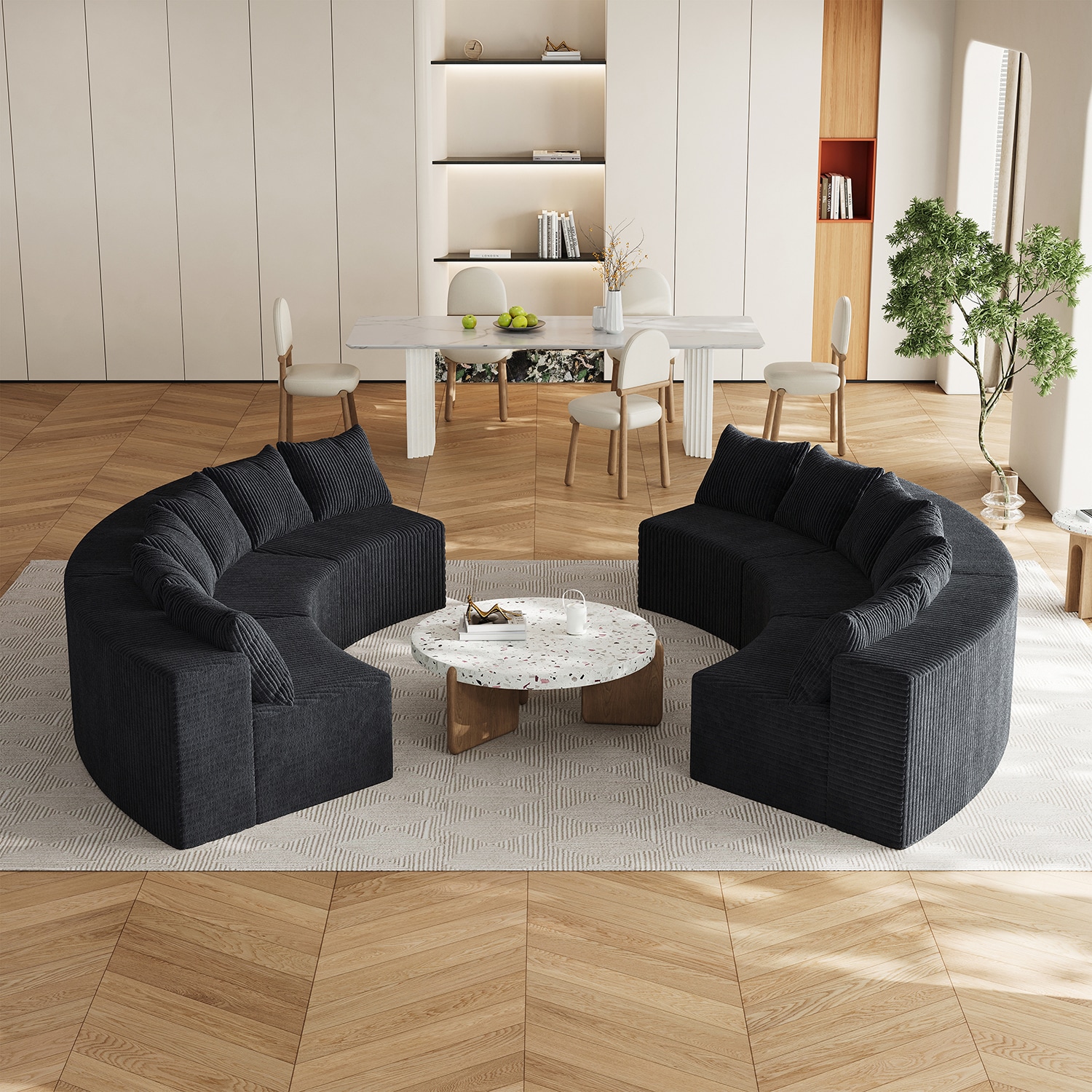 GZMR 156" Curved Symmetrical Sectional Semi Circular Sofa Couch 156-in ...