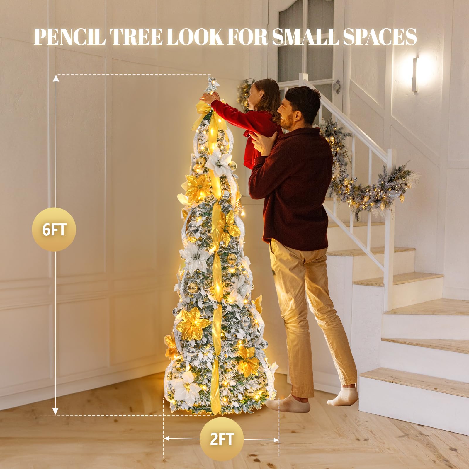 VINGLI 6ft Pop Up Artificial Christmas Tree with Color Changing LED ...