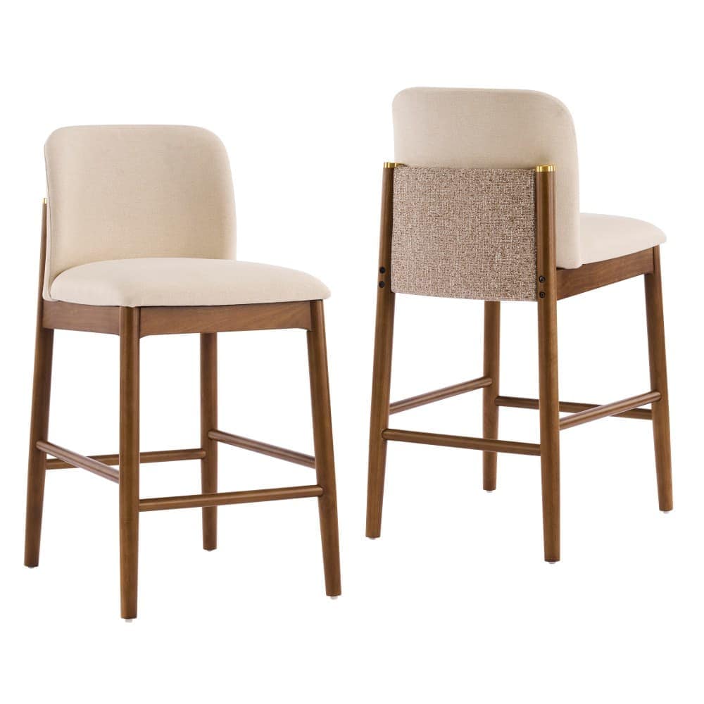 Coolbibila Set of 2 Solid Back Upholstered Counter Stools with Brown ...