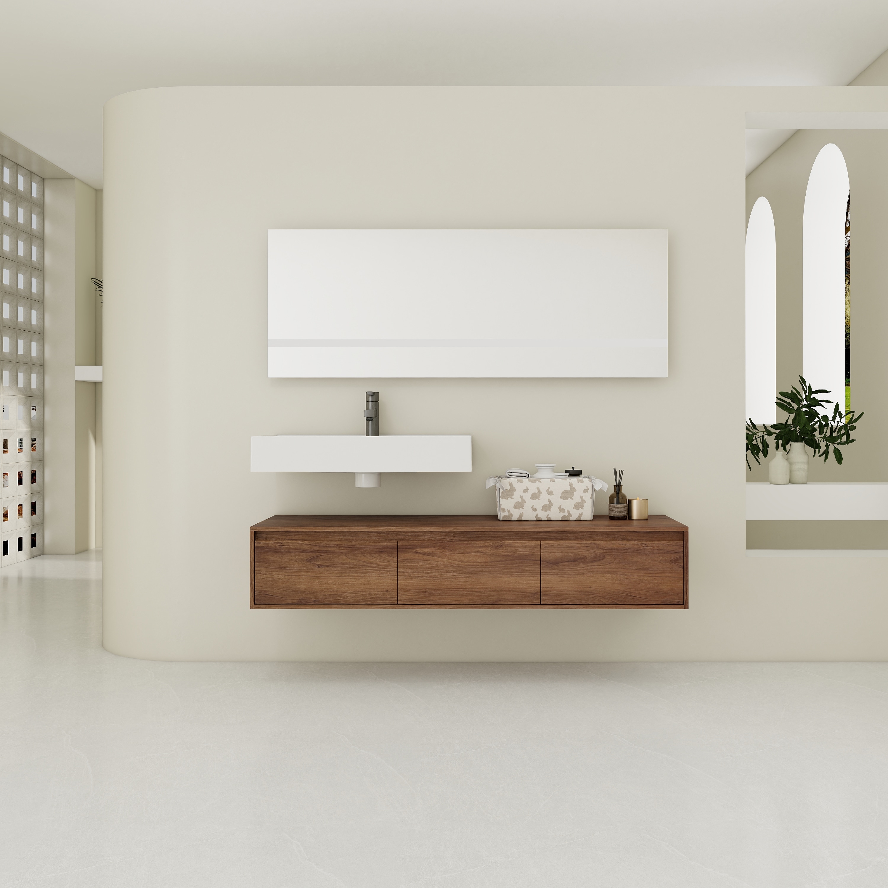 LOVMOR 60 inch Wall-Mounted Bathroom Vanity with Resin Sink Soft Close ...