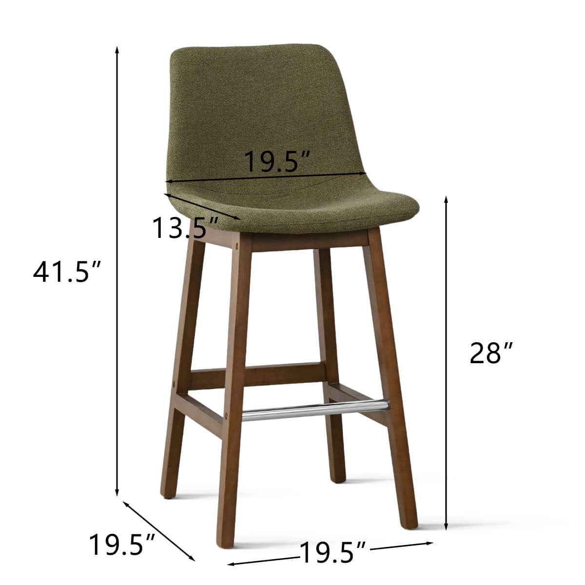 Maison Boucle Set of 2 Green Upholstered Bar Stool with 28 inch Seat ...