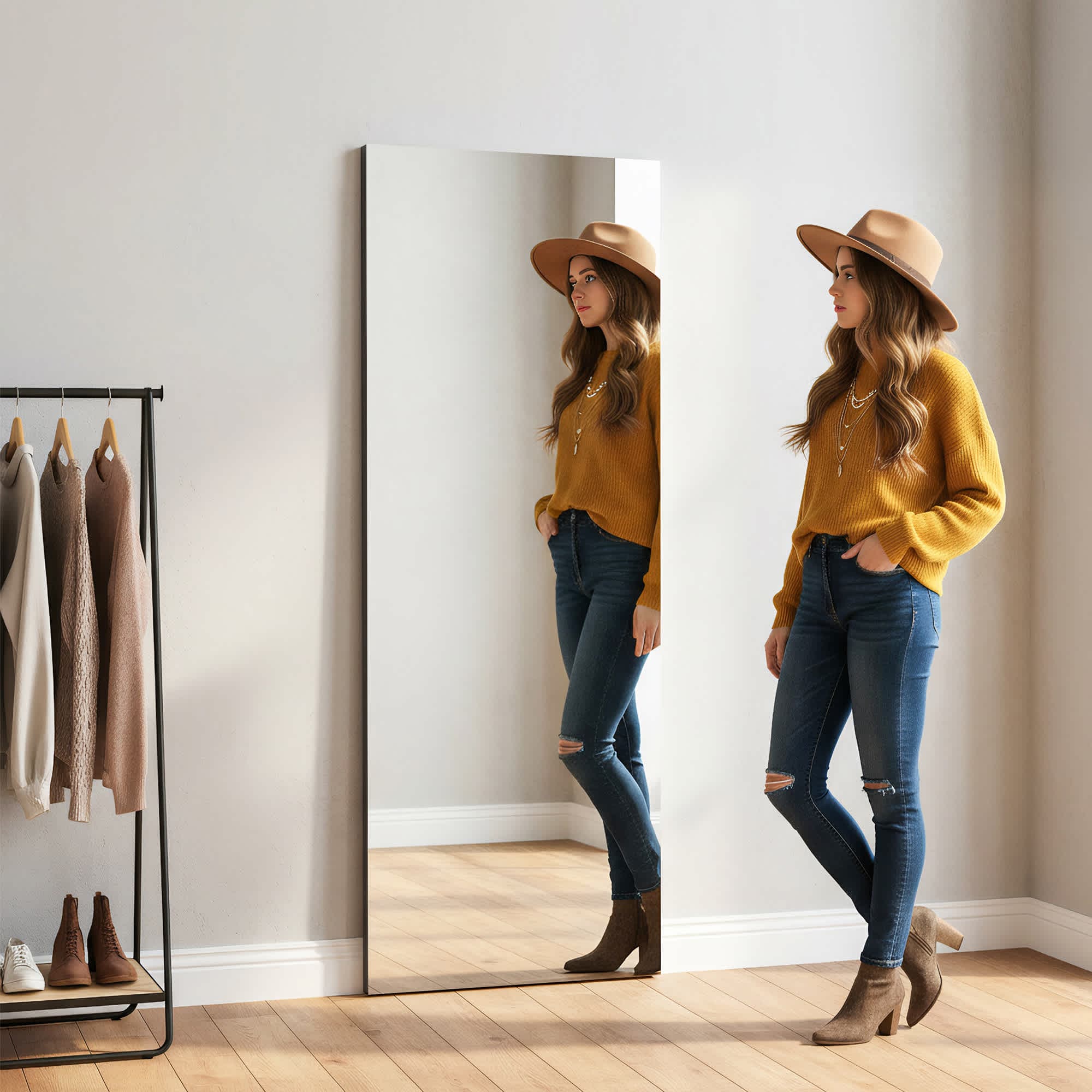 VERYKE 64 x 21 Rectangle Frameless Anti Full-Length Tempered Mirror ...