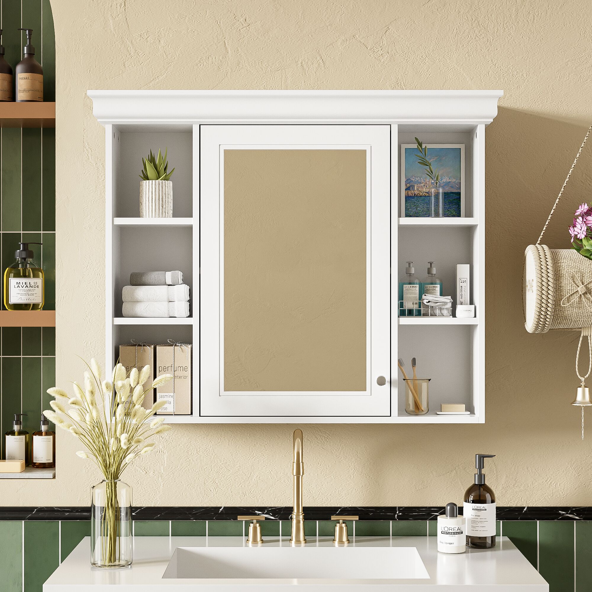Tatayosi White Wall Mounted Bathroom Storage Cabinet with Mirror Door ...