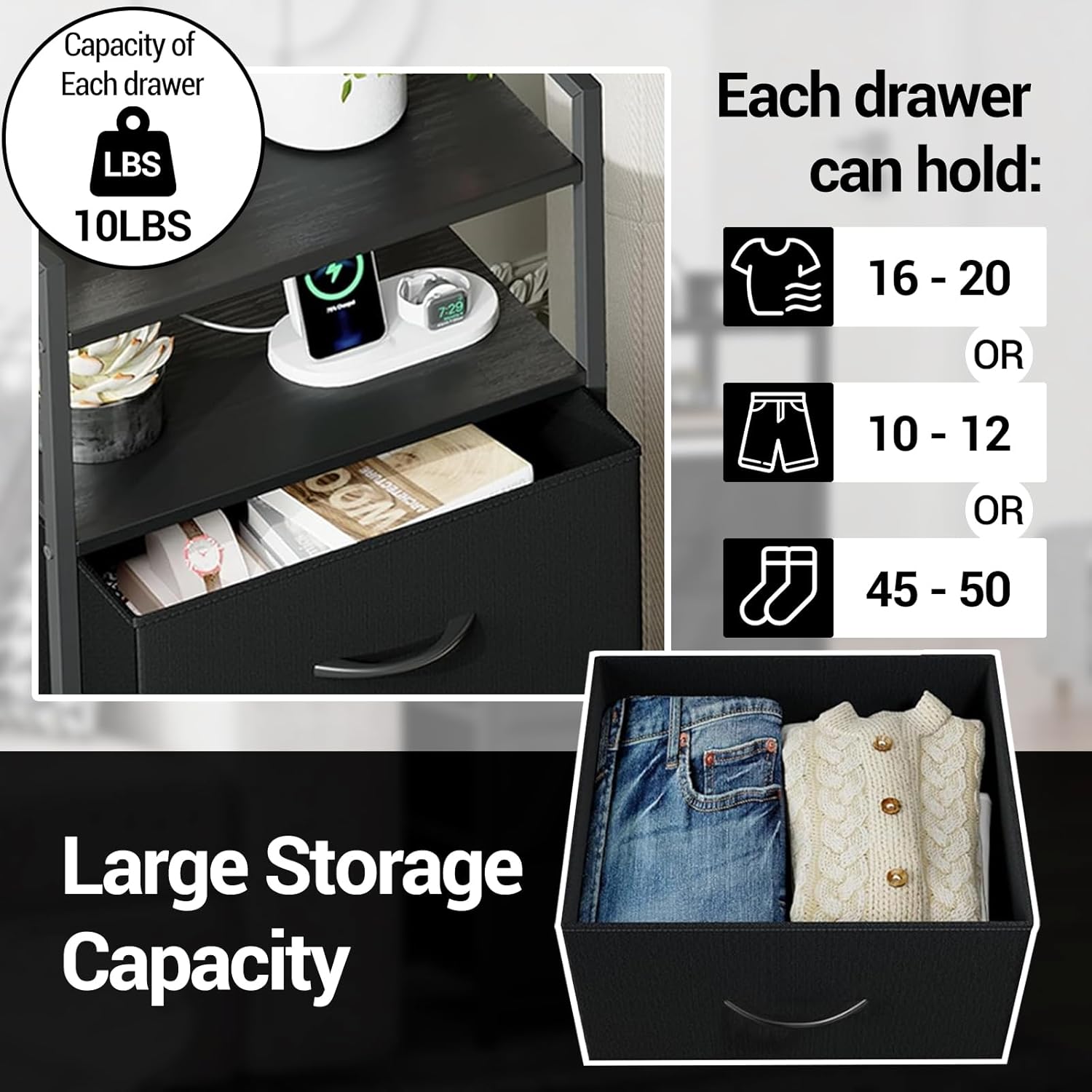 Garvee Spacious Storage Solution Fabric Chest of Drawers 4 Large ...