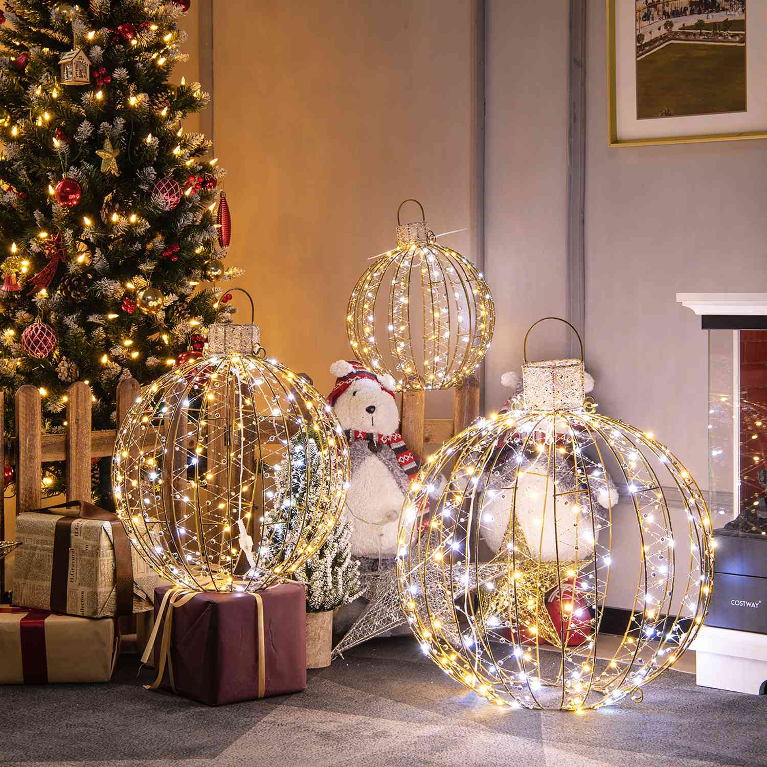 Costway 3 Pack Christmas LED Light Balls Outdoor Hanging Light Spheres ...