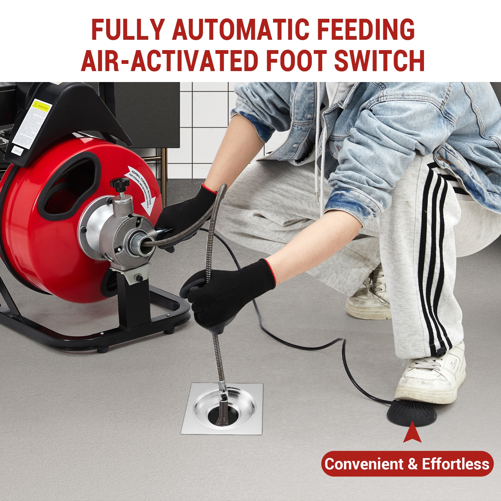 Garvee Electric Auto-Feed Drain Cleaner Machine with 100-ft x 3/8-in ...