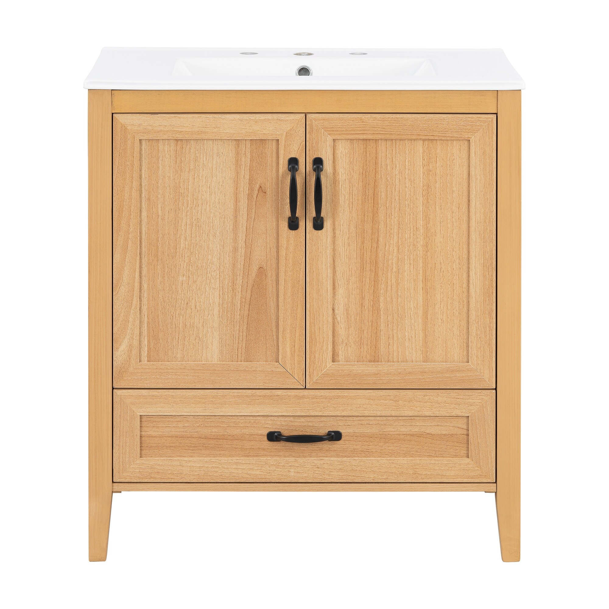 Wooakway 30 in Natural Wood Grain Bathroom Vanity with Ceramic Sink Top ...