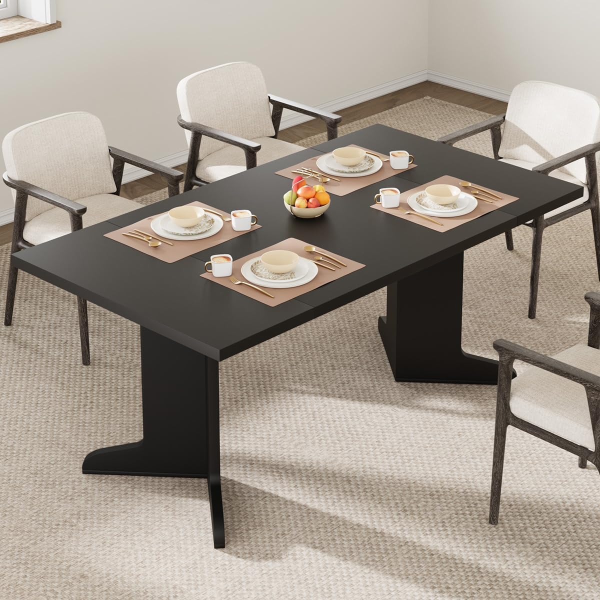 Garvee Large Dining Table for 6 with Padded Top and Unique V-Shaped ...