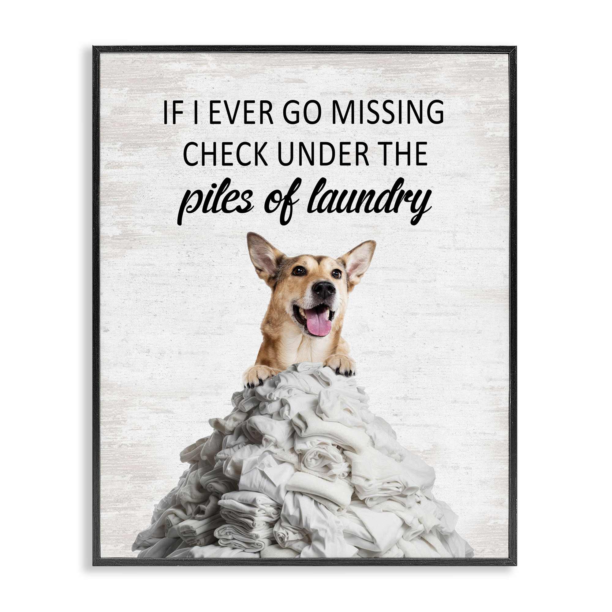Stupell Industries Piles Of Laundry Dog Black Framed Giclee Art By ...