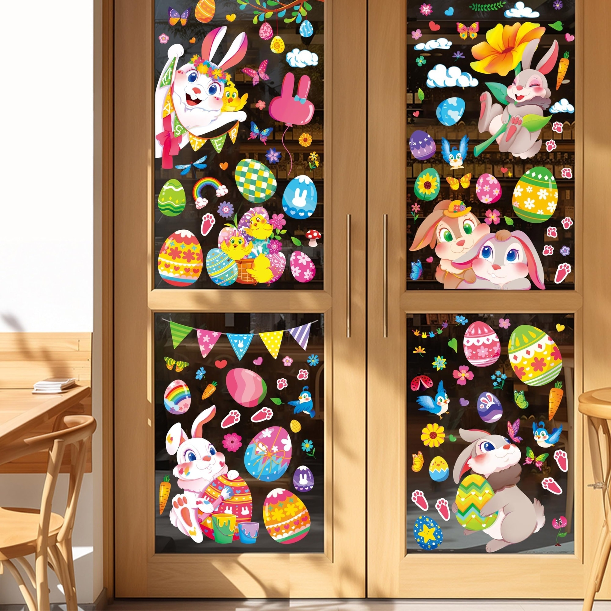 LAIFUCAM Large Easter Window Clings Bunny Egg Bird Spring Decor Double ...