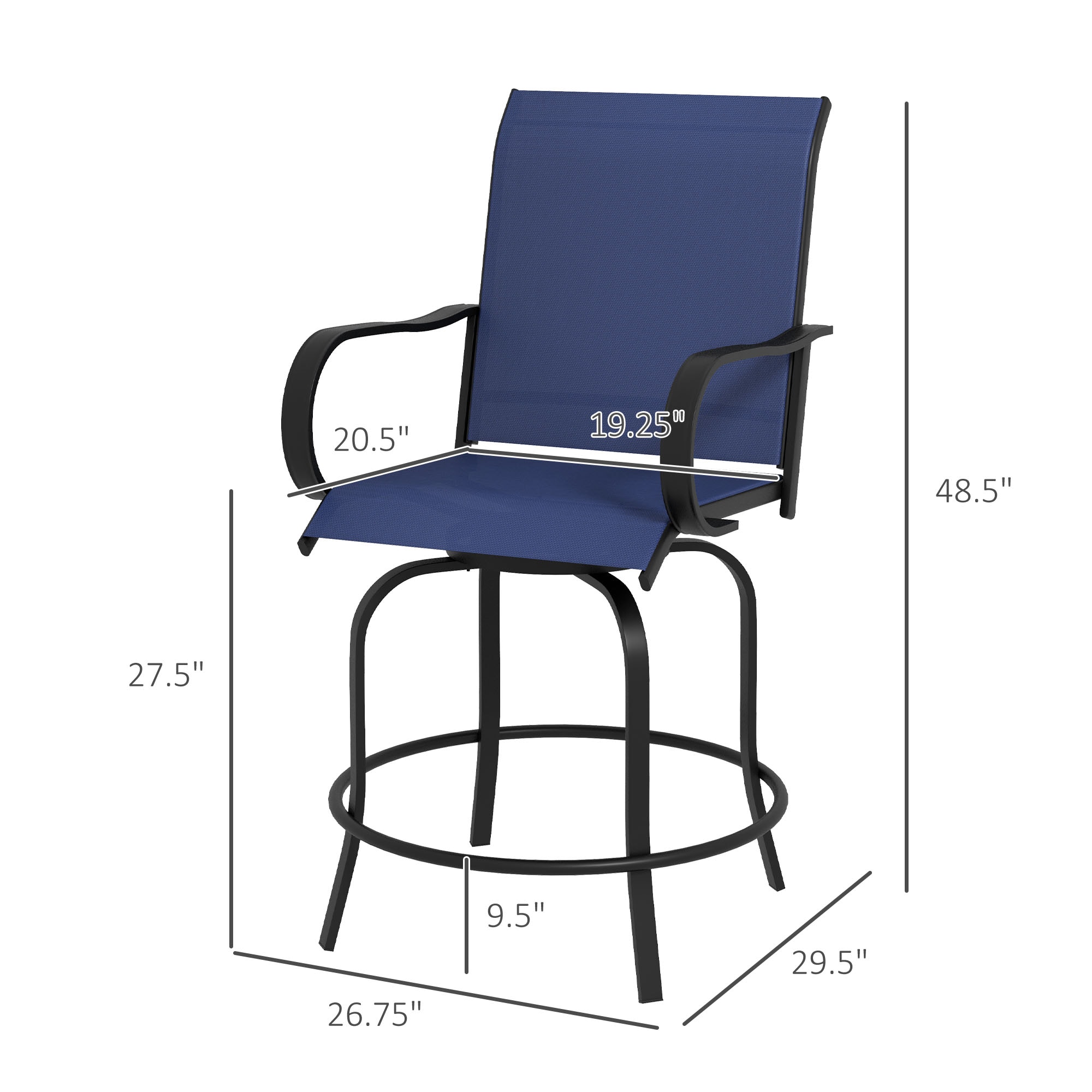 LOVMOR Set of 2 Swivel Steel Frame Dining Chairs with Blue Mesh Seat ...
