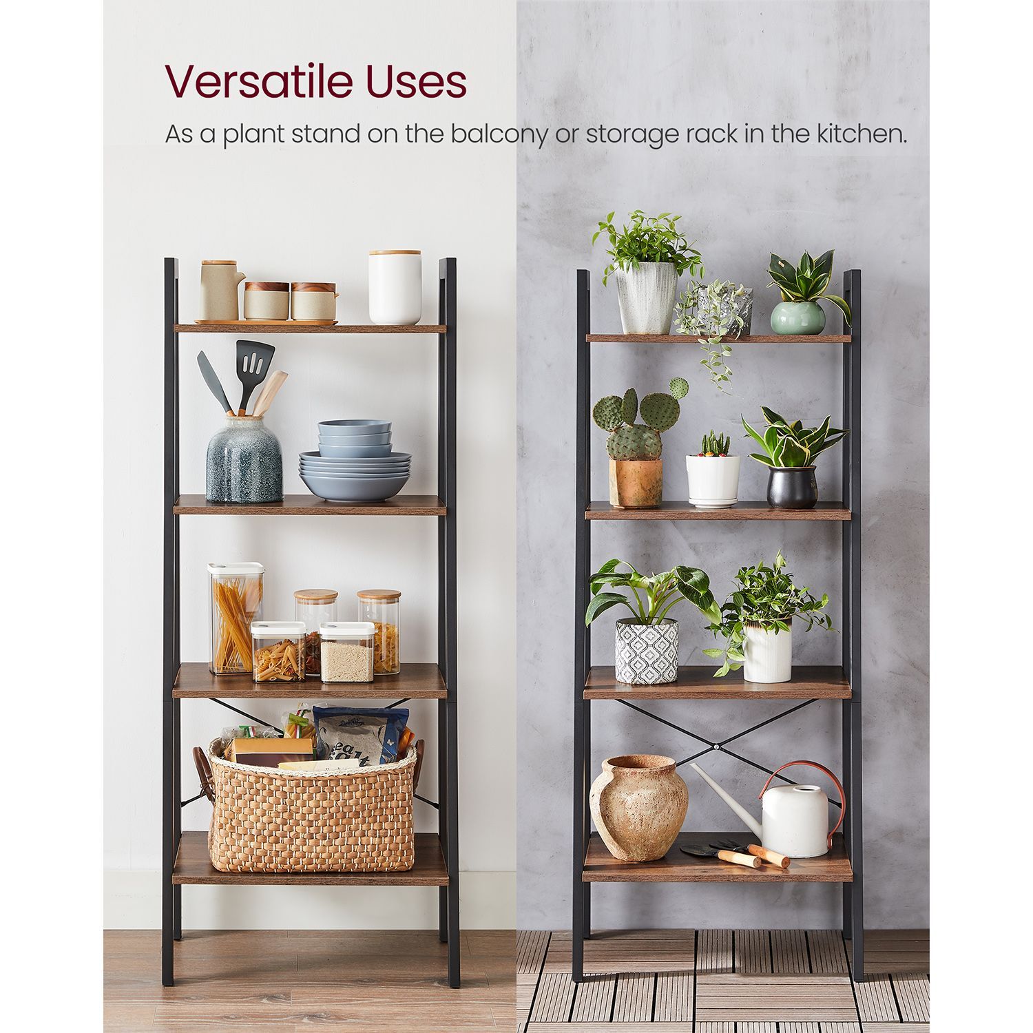 Slickblue Hazelnut Brown/Rustic Brown 4-Shelf Ladder Shelf Bookcase ...