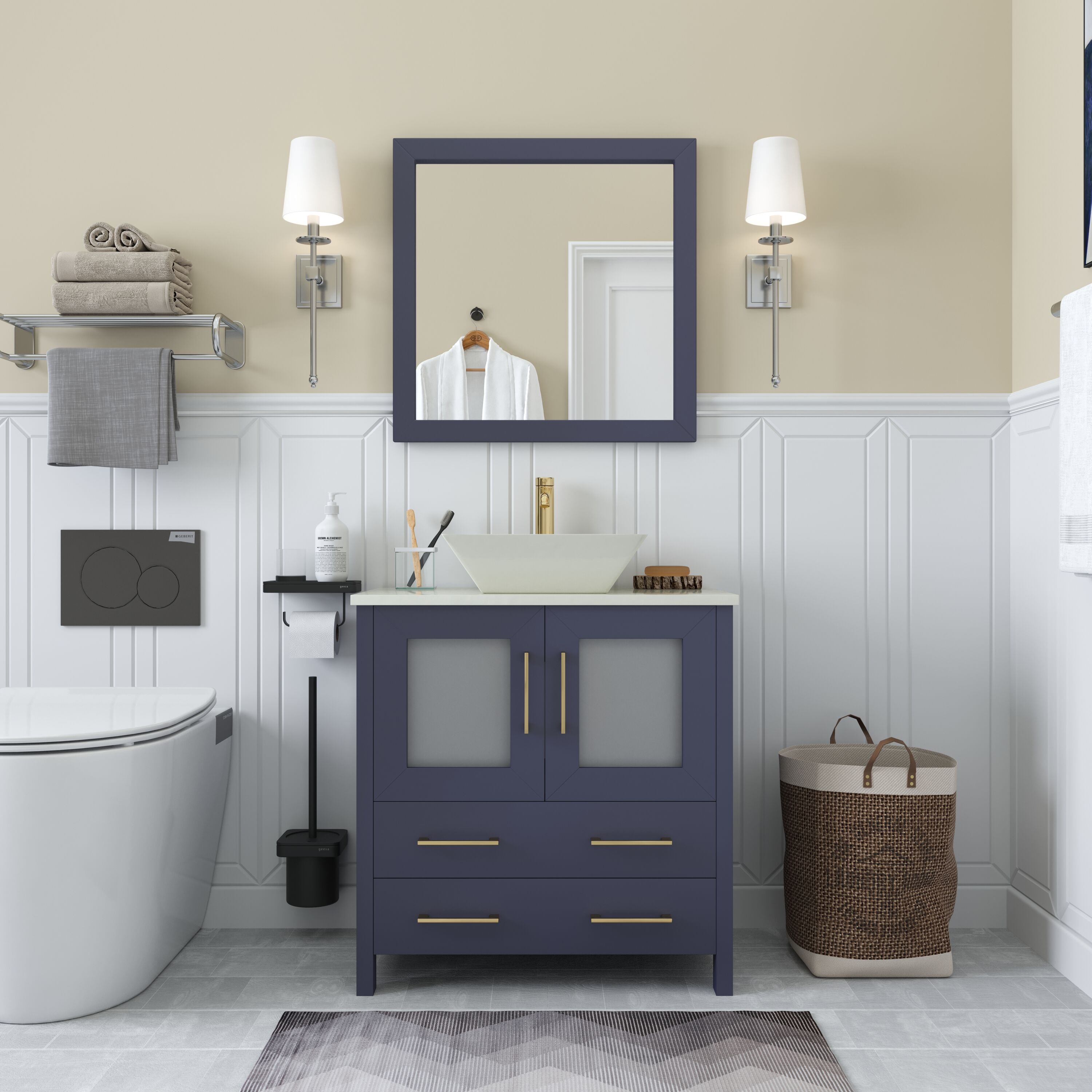 Vanity Art Ravenna 30-in Blue Single Sink Bathroom Vanity with White ...
