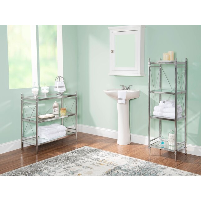 Linon Empire Chrome 4 Tier Metal Freestanding Bathroom Shelf 14 In X