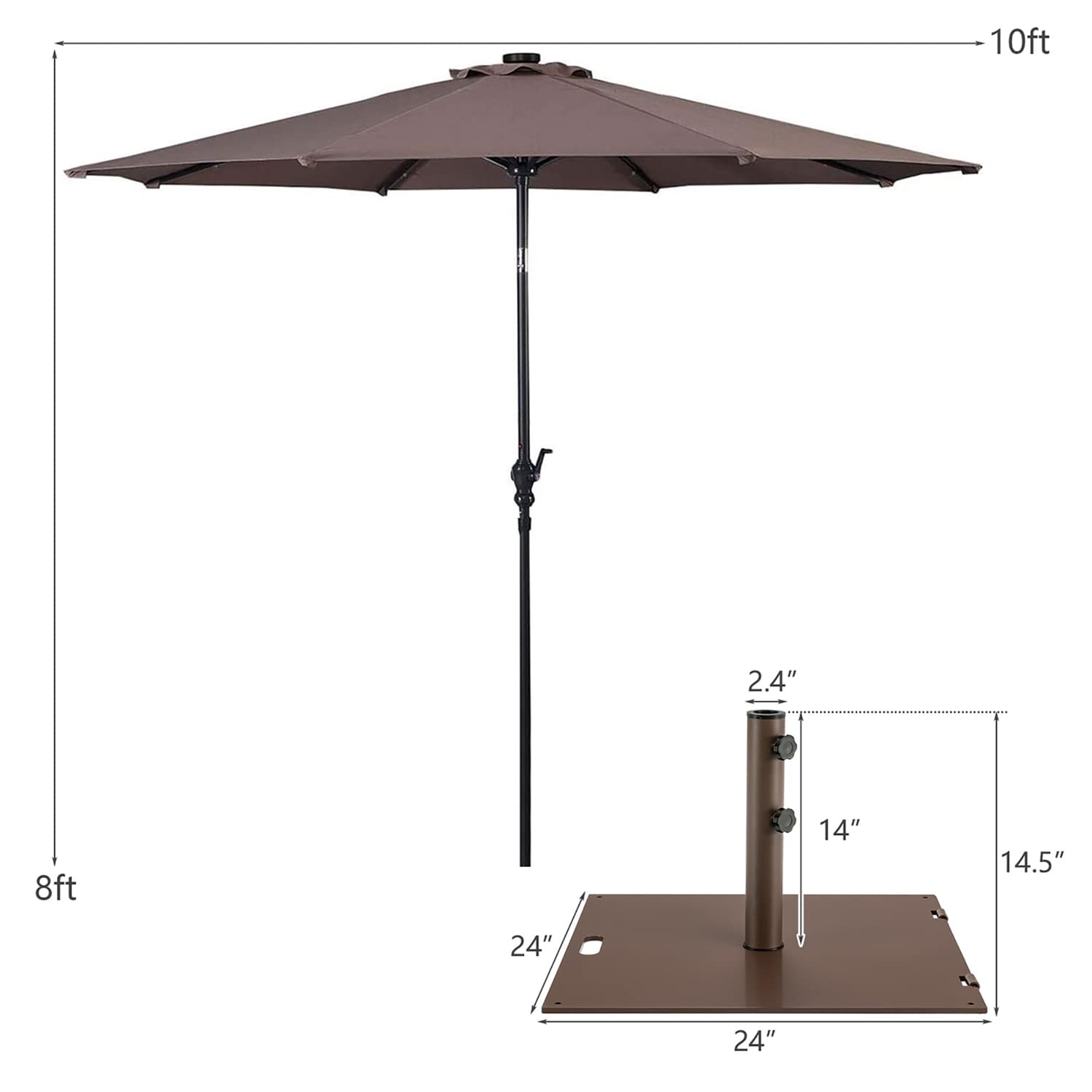 Costway 10ft Solar Lights Patio Umbrella Outdoor With 50 LBS Movable ...