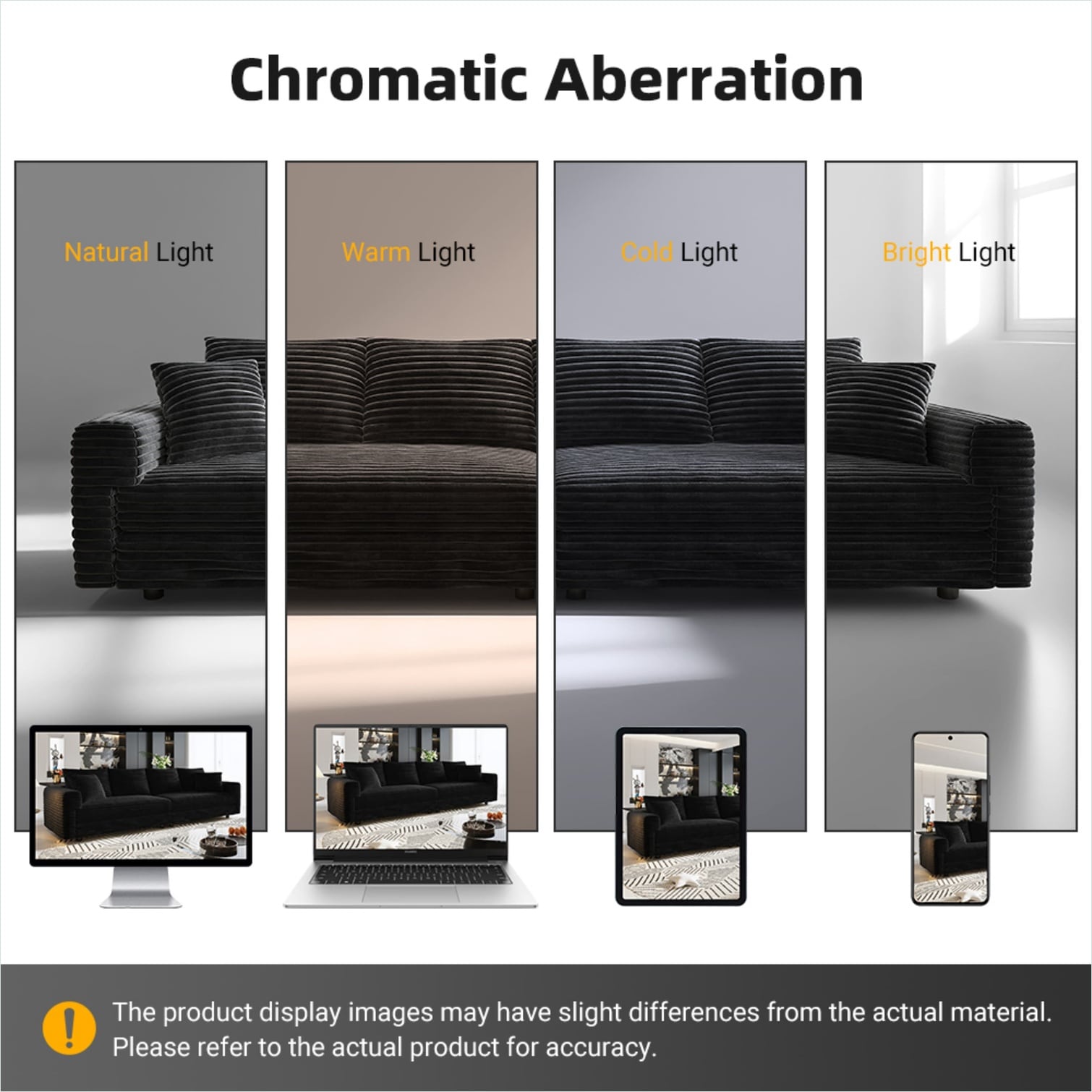 SUNCREAT 3-Seat Sofa with Ottomans for Living Room Classic Black ...