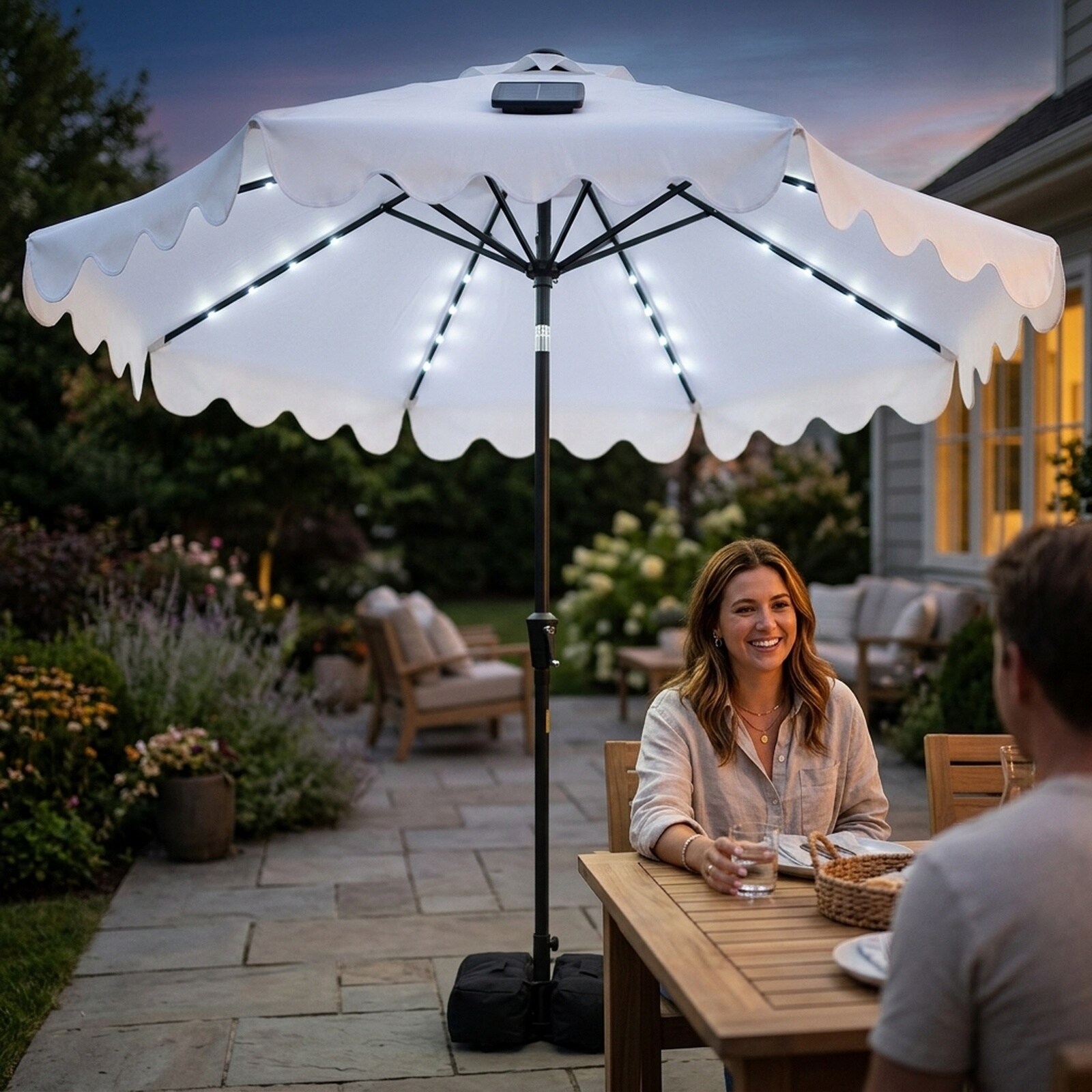 SUGIFT Beige Solar LED 10-ft Freestanding Patio Shade 88-lb Sand Anchor ...