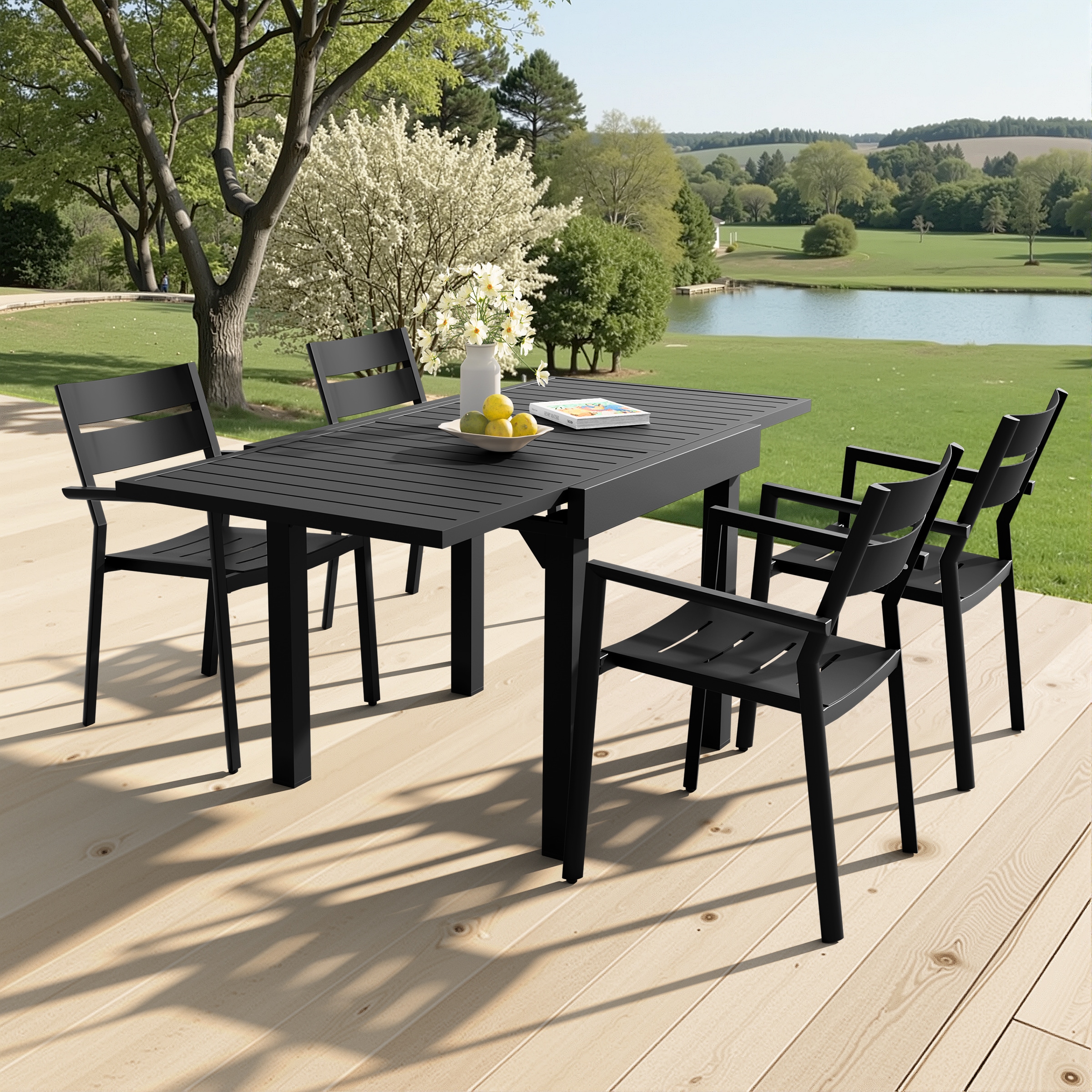 Crestlive Products Outdoor 5 -Piece Black Patio Dining Set Extendable ...