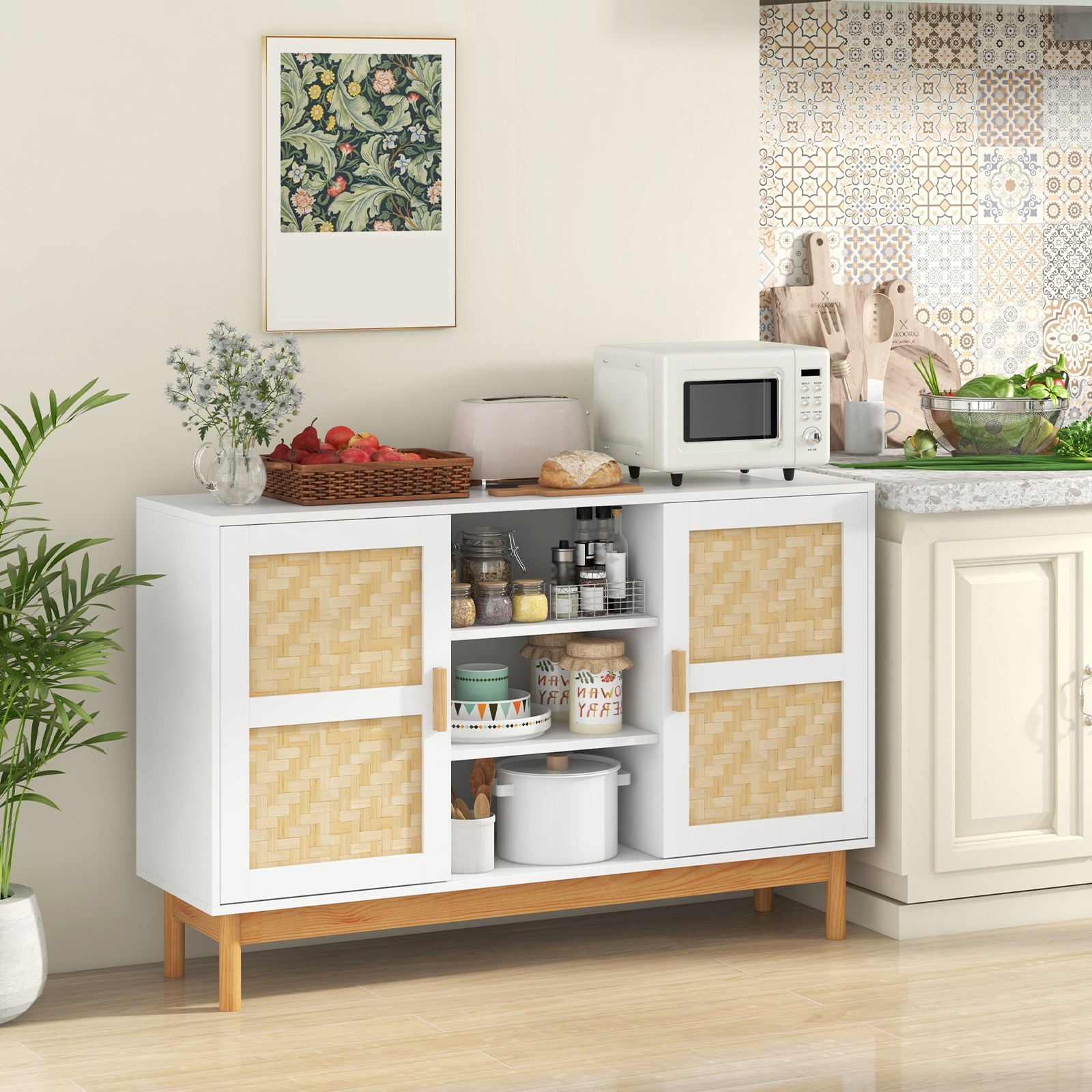 Slickblue 48 Inch Sideboard Buffet Cabinet Floor Storage Cabinet with 2 ...