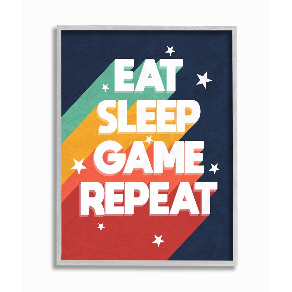 Eat Sleep Game Repeat Quote Pop Video Game Phrase Wall Art At