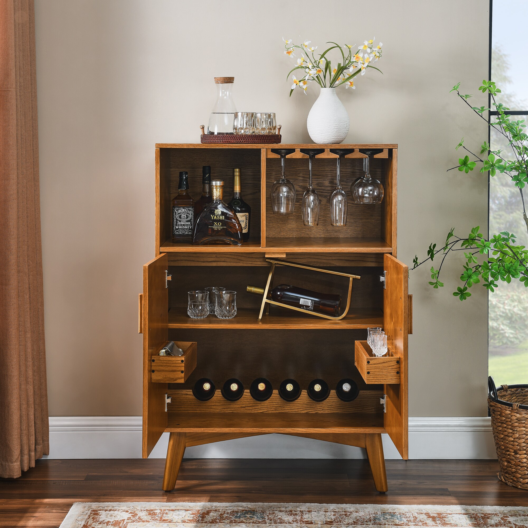 GDFStudio Alexander 31.5 in. Rustic Wine Cabinet Sideboard Buffet with ...