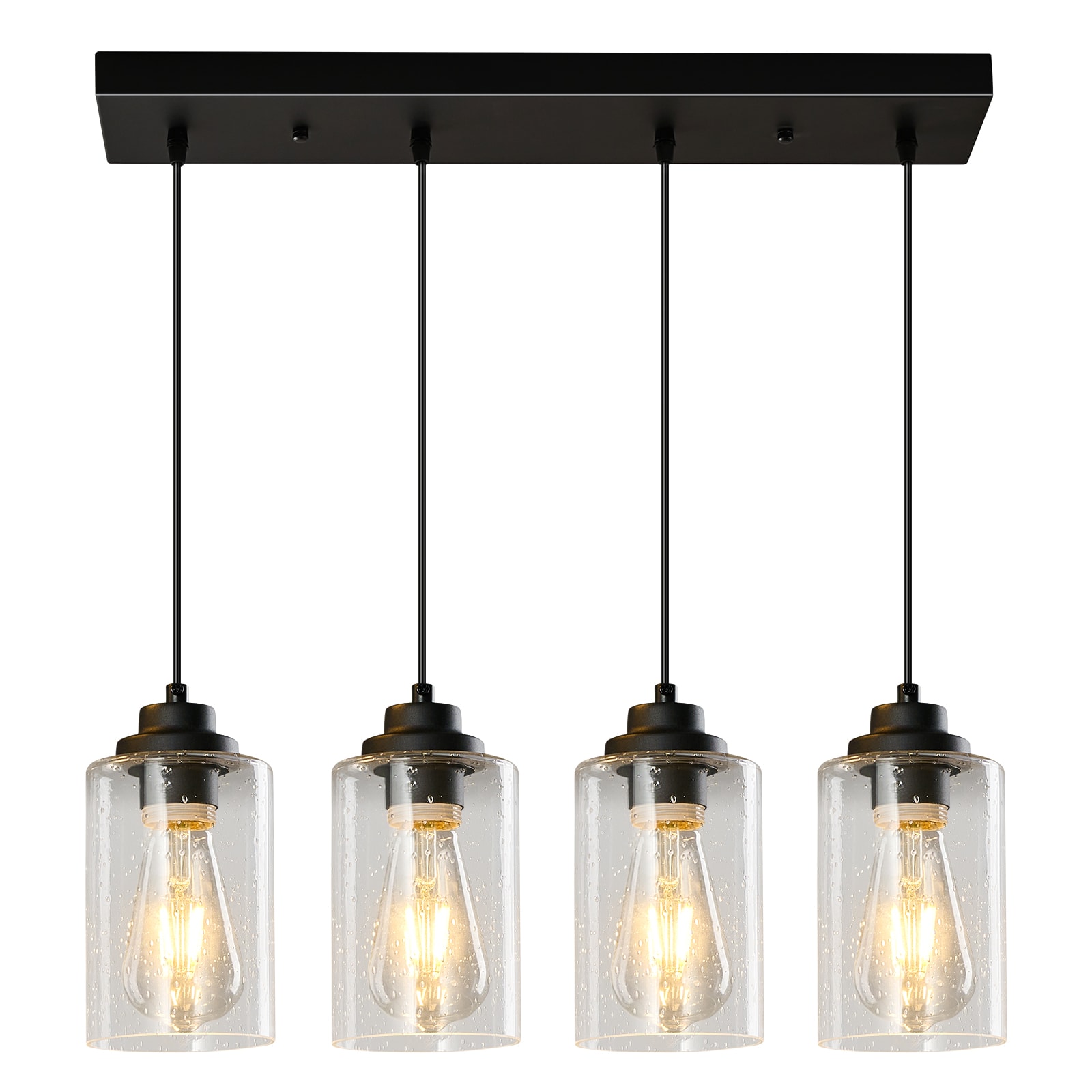ZHLLMQ Modern 4-Light Black Seeded Glass Industrial 23.42in Kitchen ...