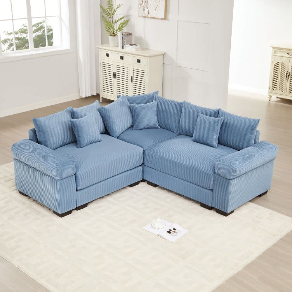 Coolbibila L-Shape Oversized Modular Sectional Sofa Blue Sofa with ...