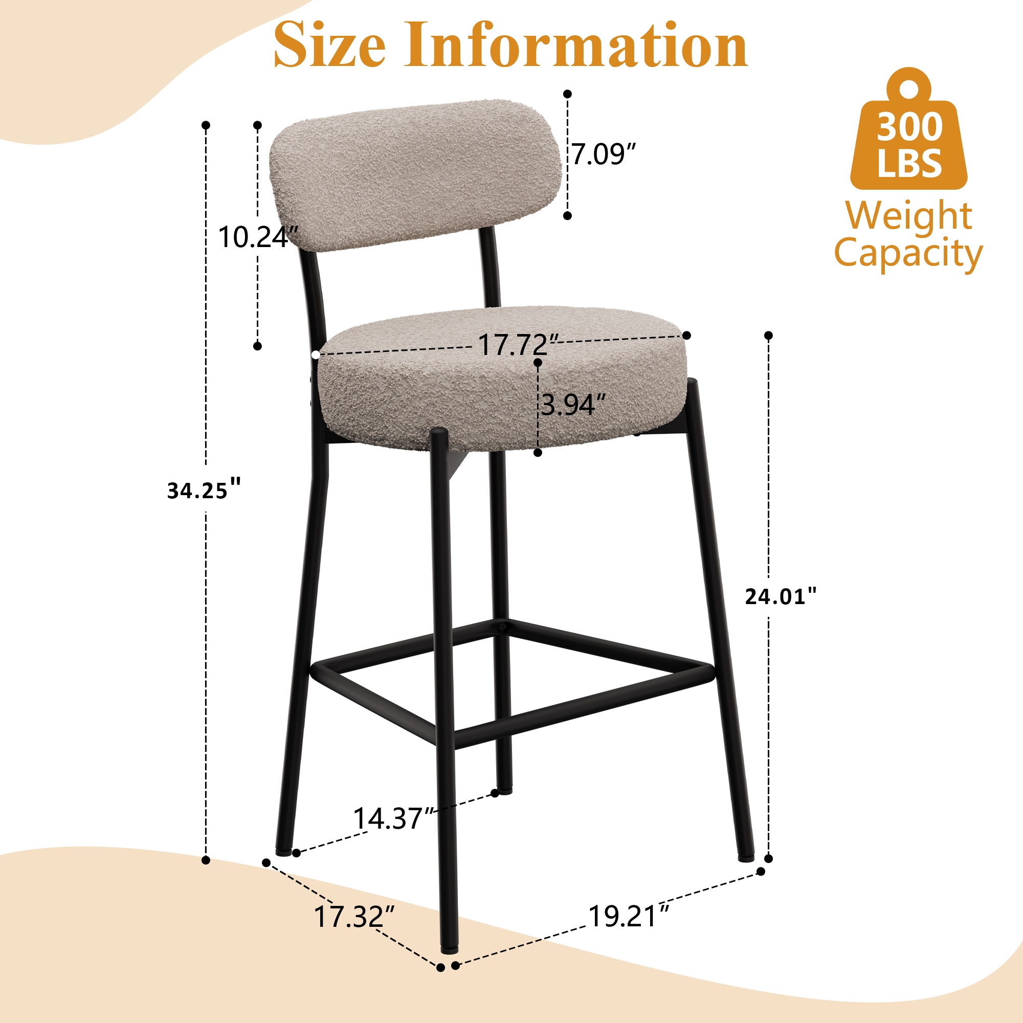 DYHOME Set of 2 Bar Stools 24-in Counter Height Bar Stools Mid-Century ...